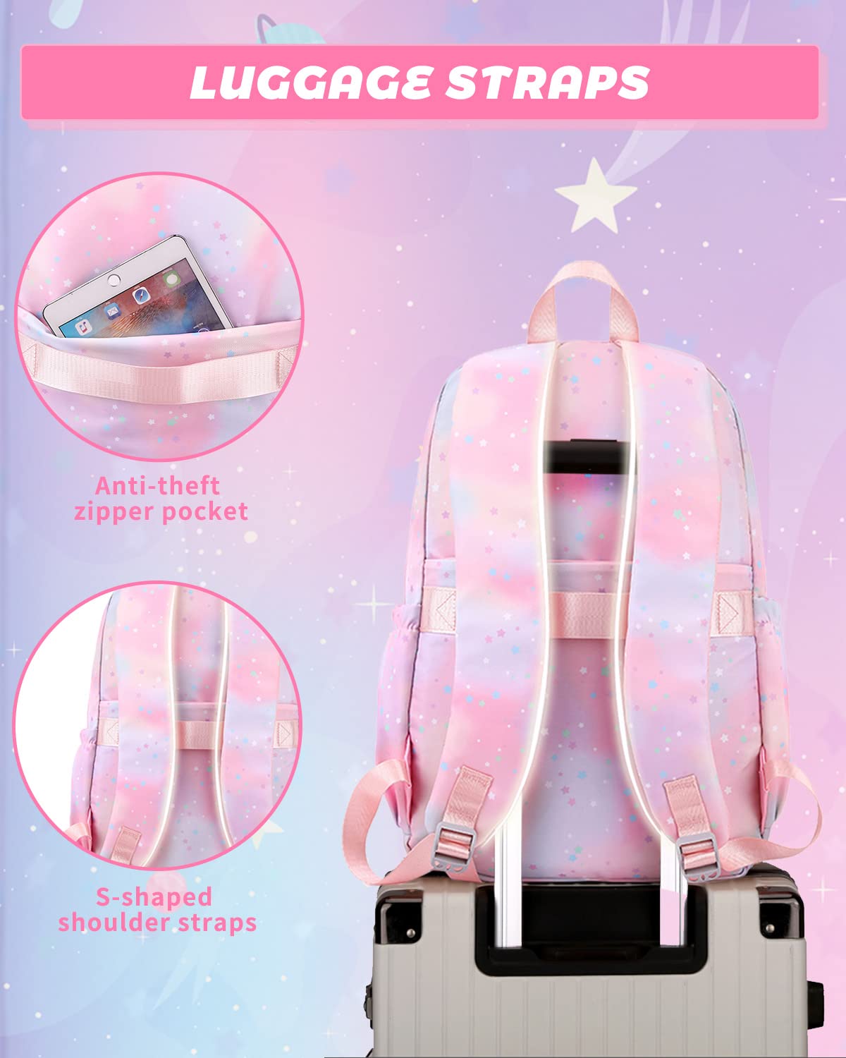 Tanou Kids Backpacks for Girls, 16 Inch Elementary Middle School Backpack, 2023 Lightweight Girl Bookbags with Anti-theft Pocket, Pink