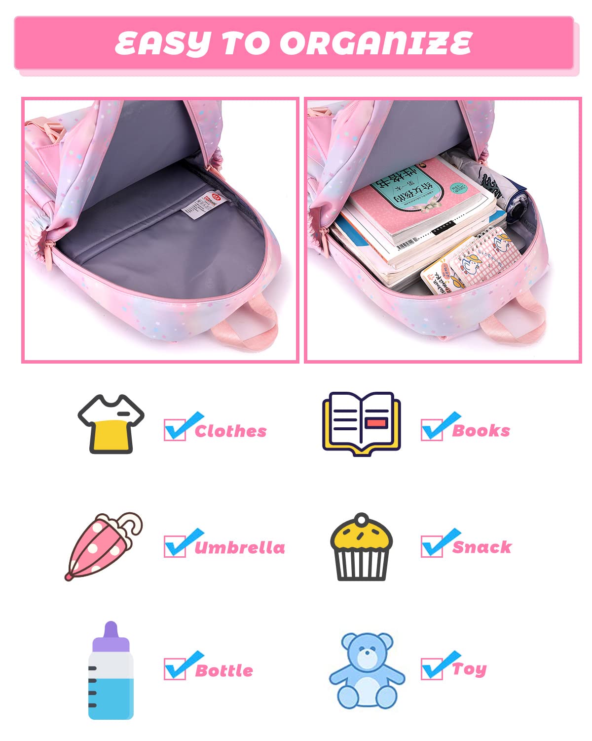 Tanou Kids Backpacks for Girls, 16 Inch Elementary Middle School Backpack, 2023 Lightweight Girl Bookbags with Anti-theft Pocket, Pink
