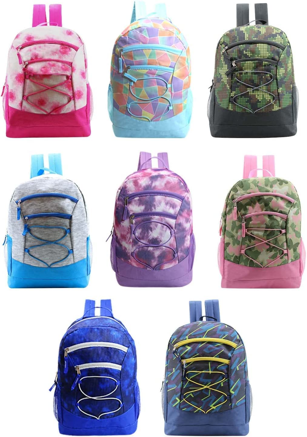 Moda West 17 Inch Bulk Backpacks with 18 Piece Wholesale School Supply Kits in 8 Assorted Styles - Case of 8 Pack Bundle