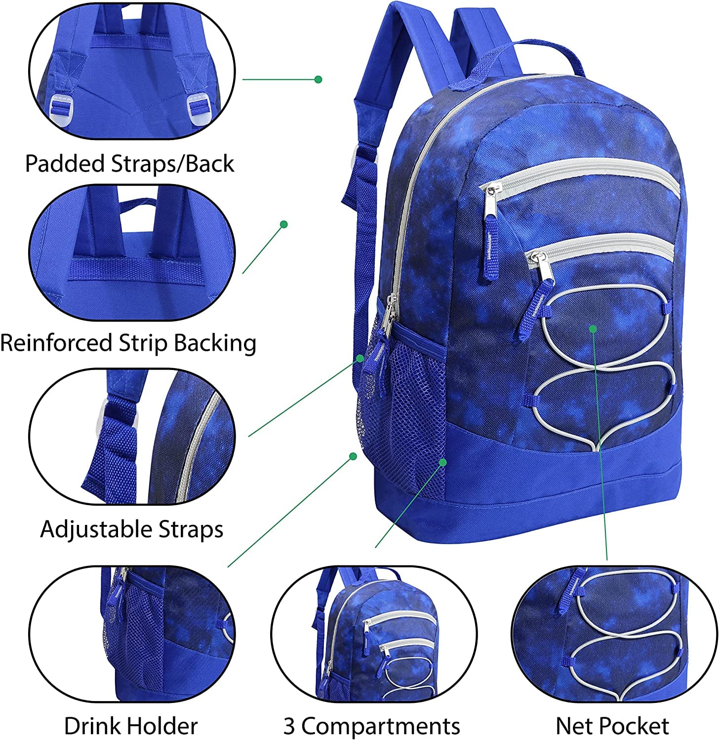Moda West 17 Inch Bulk Backpacks with 18 Piece Wholesale School Supply Kits in 8 Assorted Styles - Case of 8 Pack Bundle