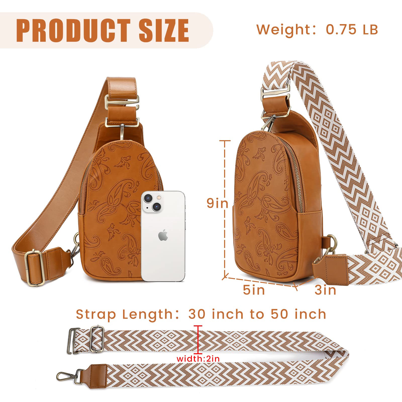 AI EN JIU Sling Bag for Women, Crossbody Fanny Pack Sling Chest Bag for Women, Leather Sling Daypack Shoulder Backpack with 2 Adjustable Straps (Brown)
