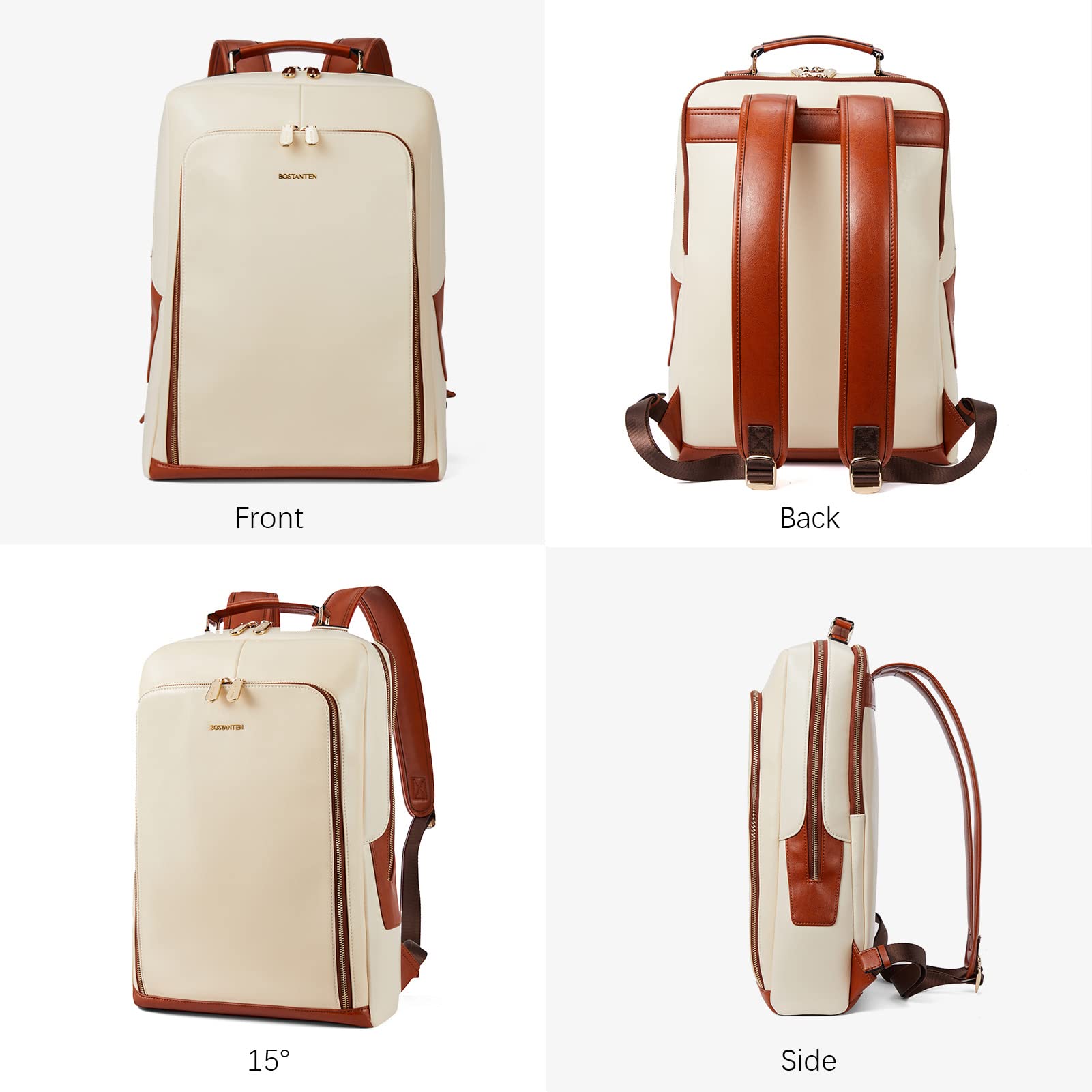 BOSTANTEN Leather Laptop Backpack, 15.6 inch Computer Bakpack Large Capacity Business Work Travel Bag for Women＆Men