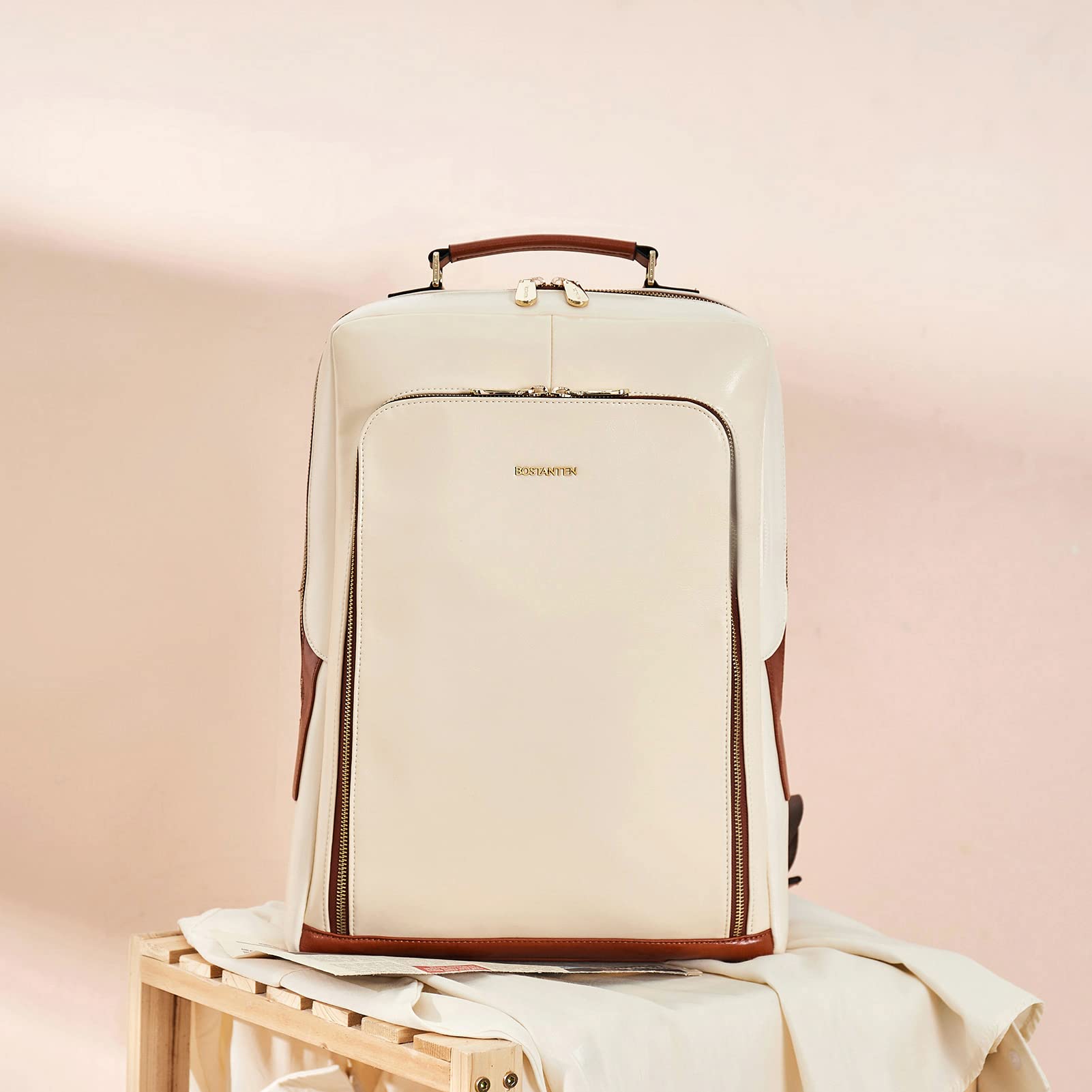 BOSTANTEN Leather Laptop Backpack, 15.6 inch Computer Bakpack Large Capacity Business Work Travel Bag for Women＆Men