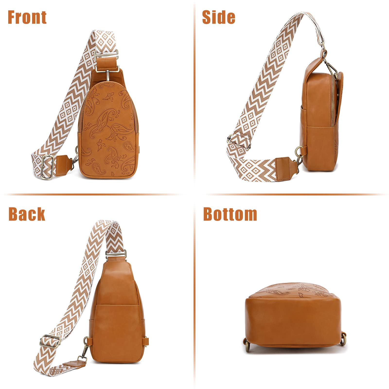AI EN JIU Sling Bag for Women, Crossbody Fanny Pack Sling Chest Bag for Women, Leather Sling Daypack Shoulder Backpack with 2 Adjustable Straps (Brown)