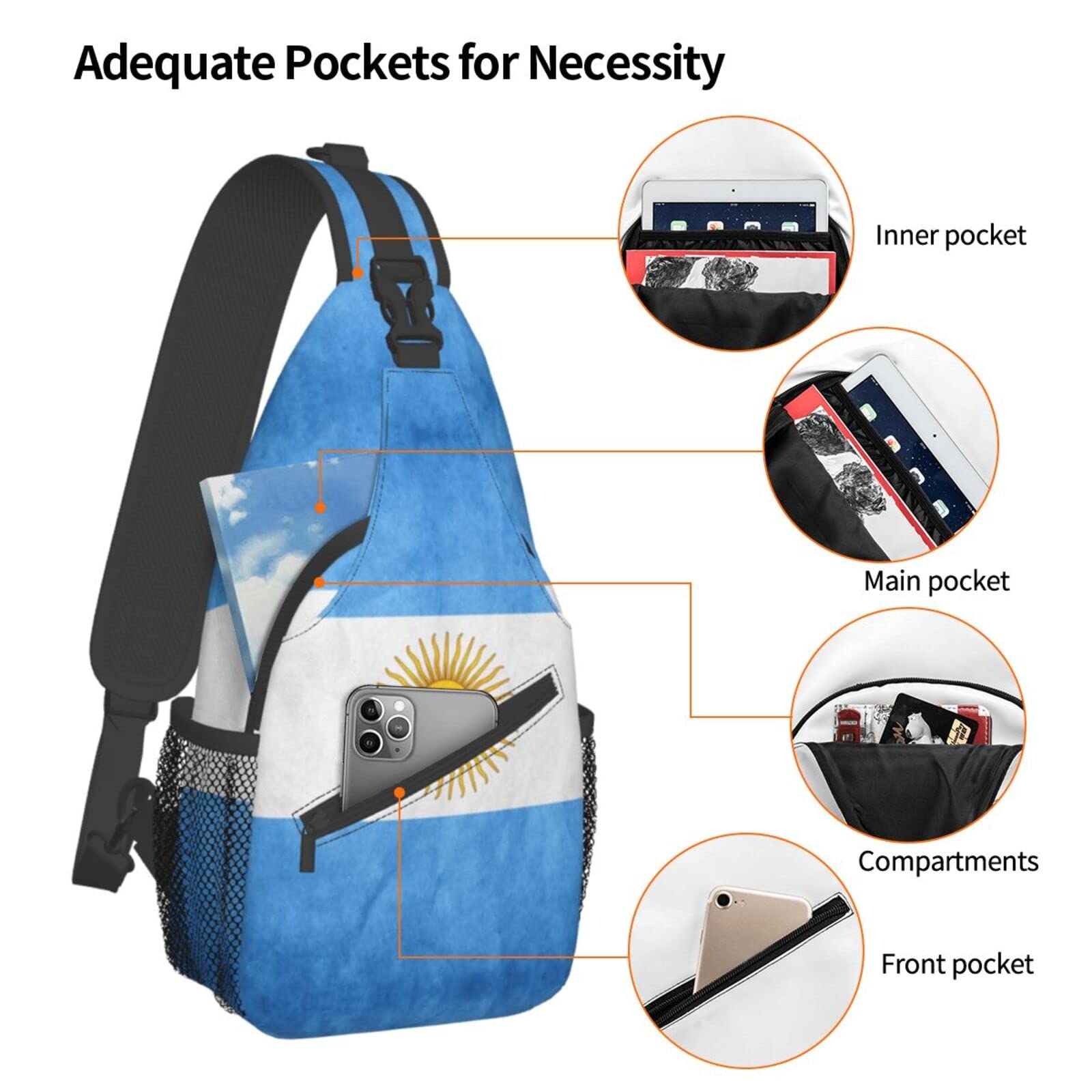 Argentina Sling Bag Argentine Flag Crossbody Chest Daypack Casual Backpack Argentine Shoulder Bag