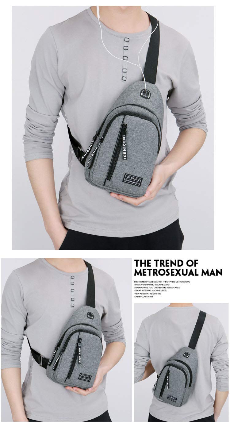 Small Sling Bag Crossbody Chest Shoulder Water Resistant Travel Bag for Men Women Boys With Earphone Hole (Blue)