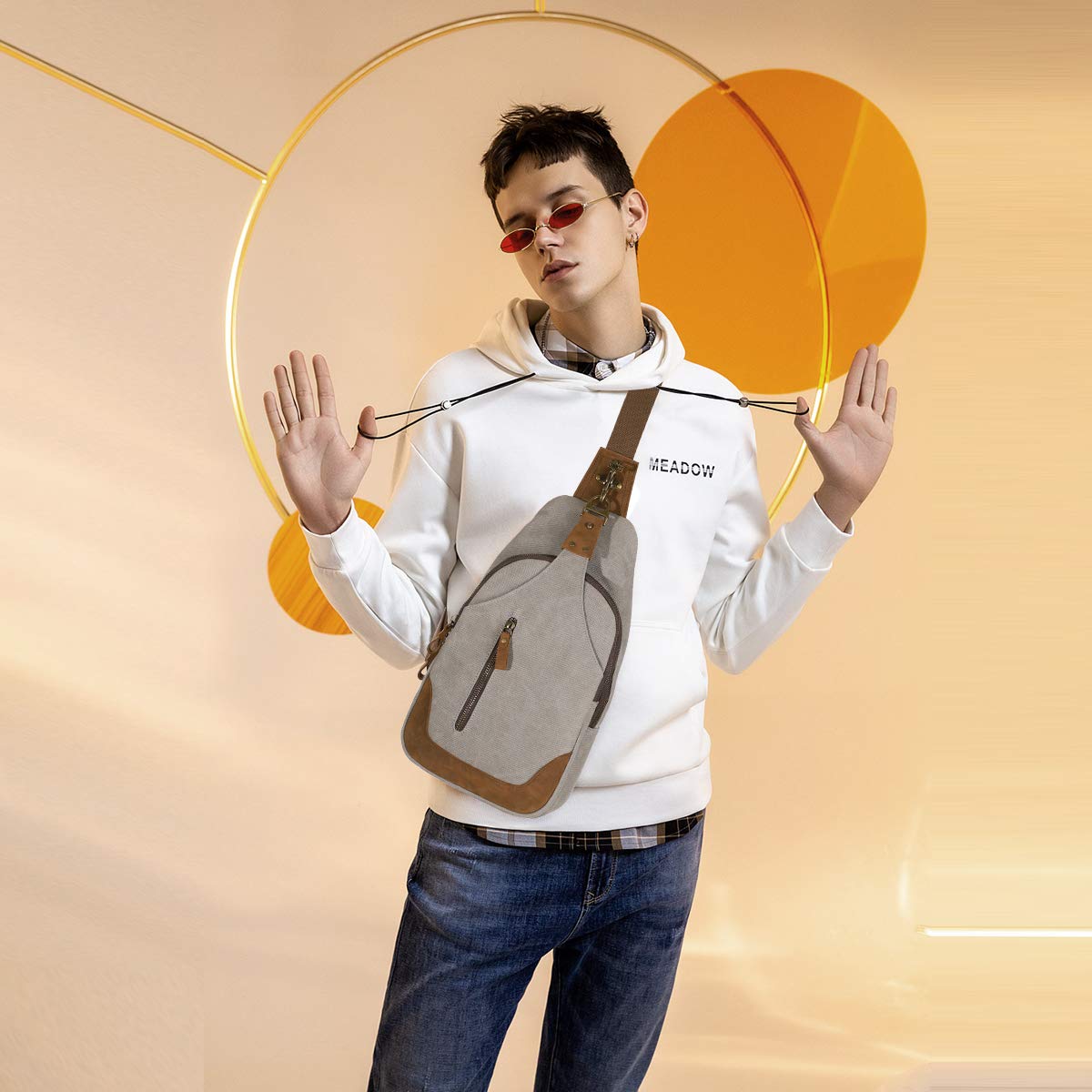 Canvas Sling Bag Crossbody Backpack Shoulder Casual Rucksack for Men Women