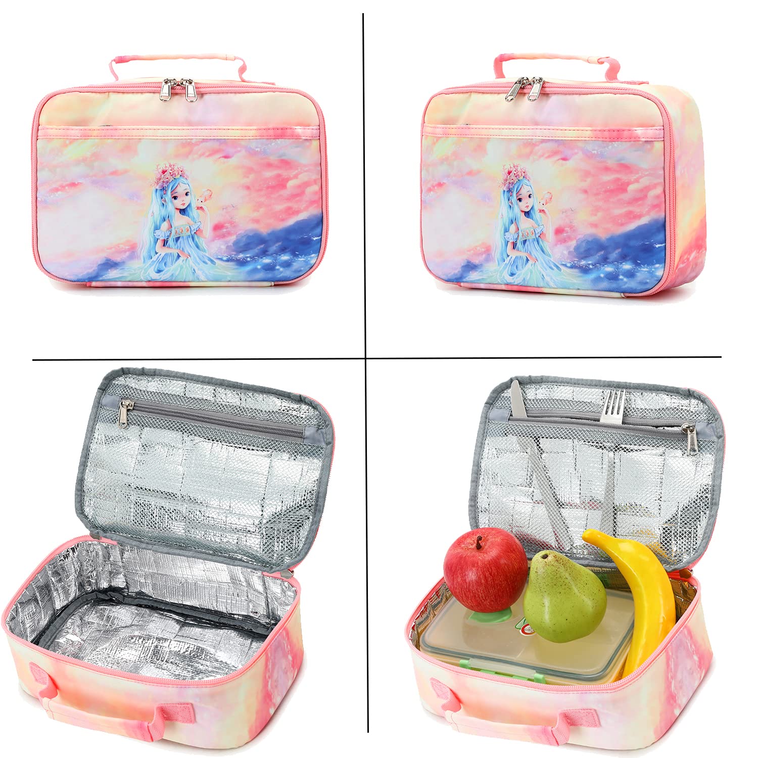 Princess Backpack For Girls,Kids School Backpack Kindergarten Book Bag Set With Lunch Box (Green-Princess)