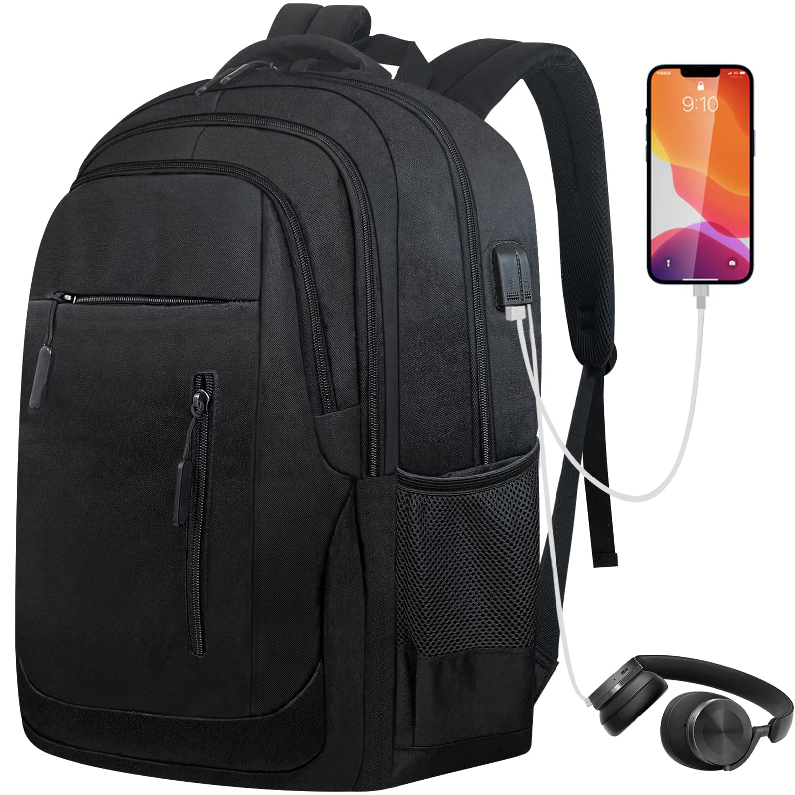 Ogetok Men Travel Backpack for 17.3" Laptop,Business Casual Computer Daypack School Student Bookbag w/ USB Charging Port,Grey