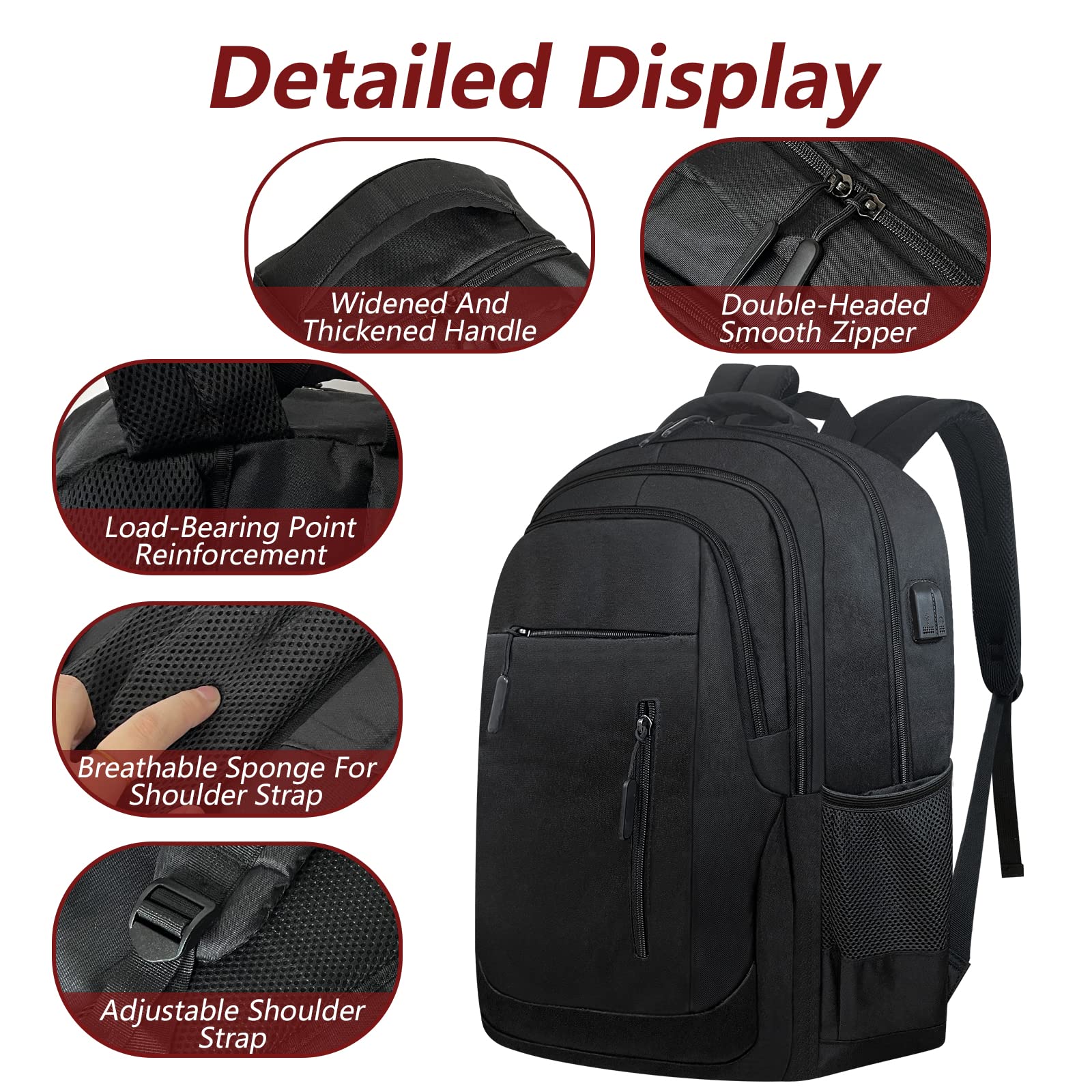 Ogetok Men Travel Backpack for 17.3" Laptop,Business Casual Computer Daypack School Student Bookbag w/ USB Charging Port,Grey