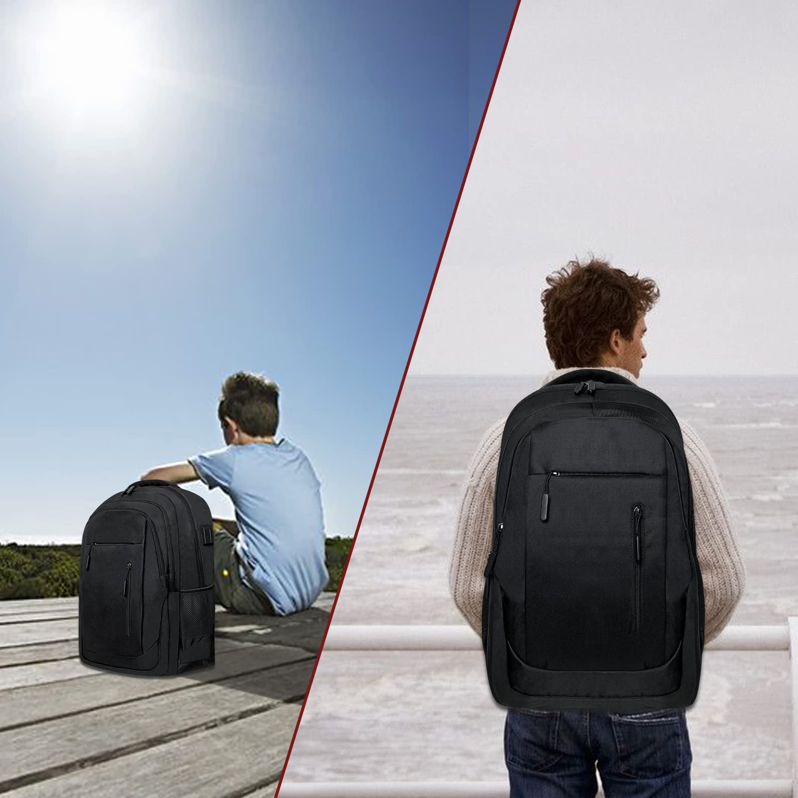 Ogetok Men Travel Backpack for 17.3" Laptop,Business Casual Computer Daypack School Student Bookbag w/ USB Charging Port,Grey