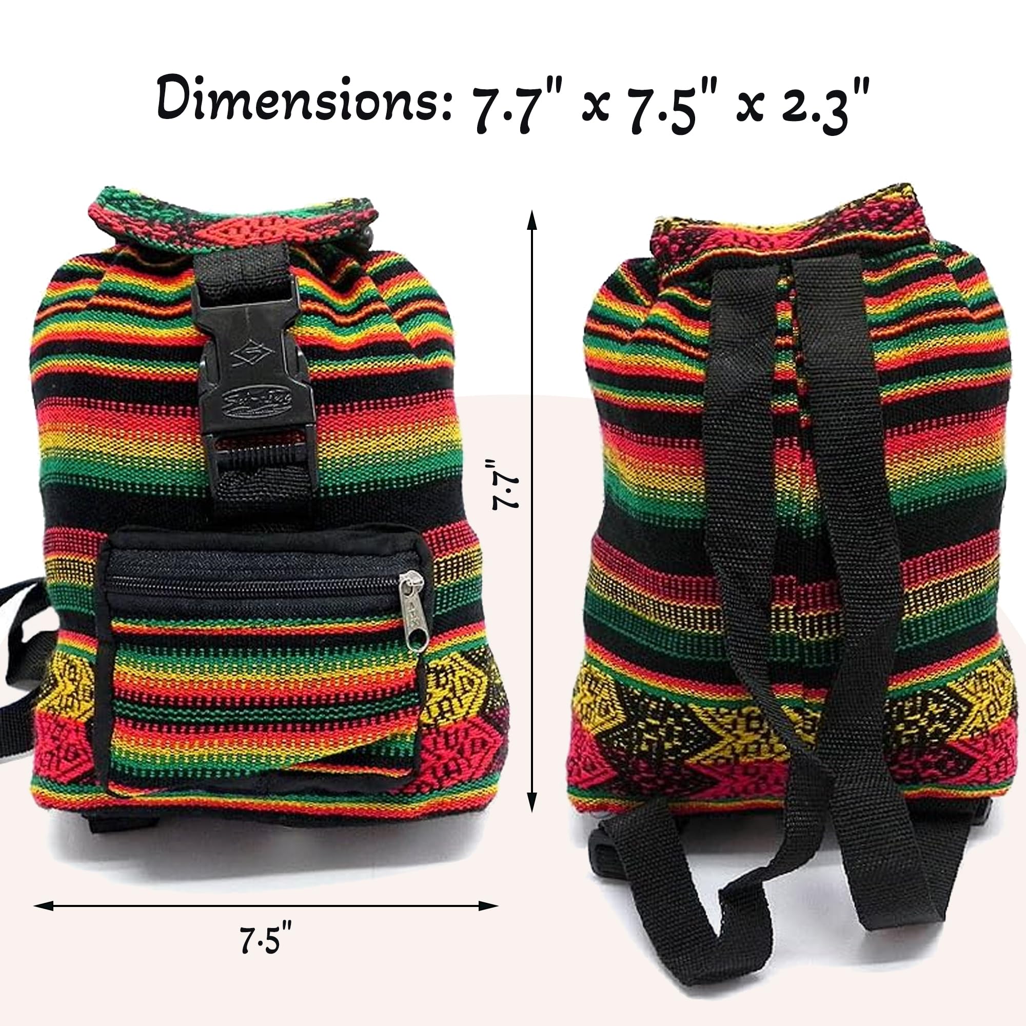 Mia Jewel Shop Mini Rasta Peruvian Tribal Print Striped Pattern Lightweight Drawstring Backpack Daypack - Handmade Bags Boho Accessories