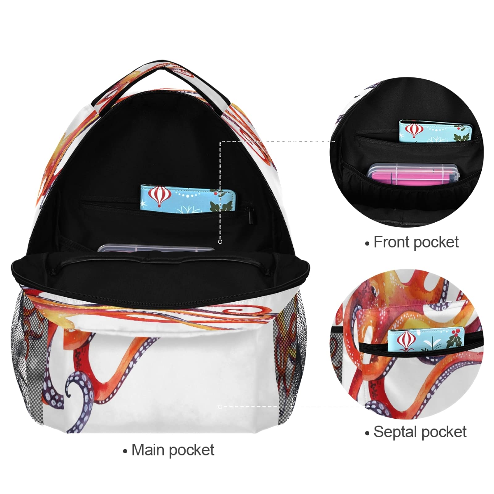 Sea Tentacle Nautical School Backpack for Teen Girls Boys Lightweight Student Backpack Travel Bookbag Laptop Casual Daypack