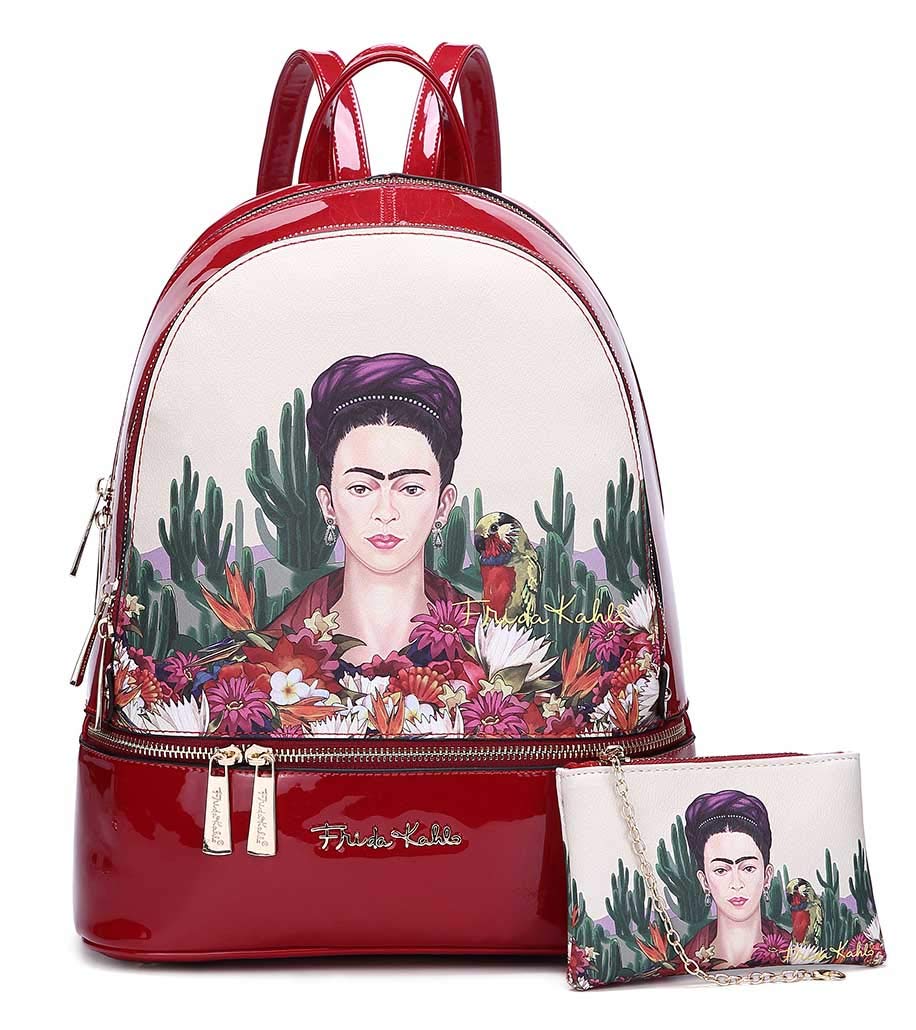 Frida Kahlo Cactus Licensed Faux Leather Large Backpack (Black)