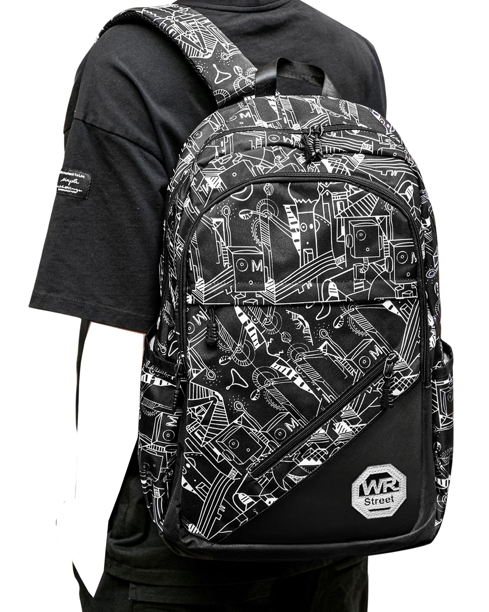 School Backpack Black Bookbag College High School Bags For Boys Girls Travel Rucksack Casual Daypack Laptop Backpacks(Black-M)