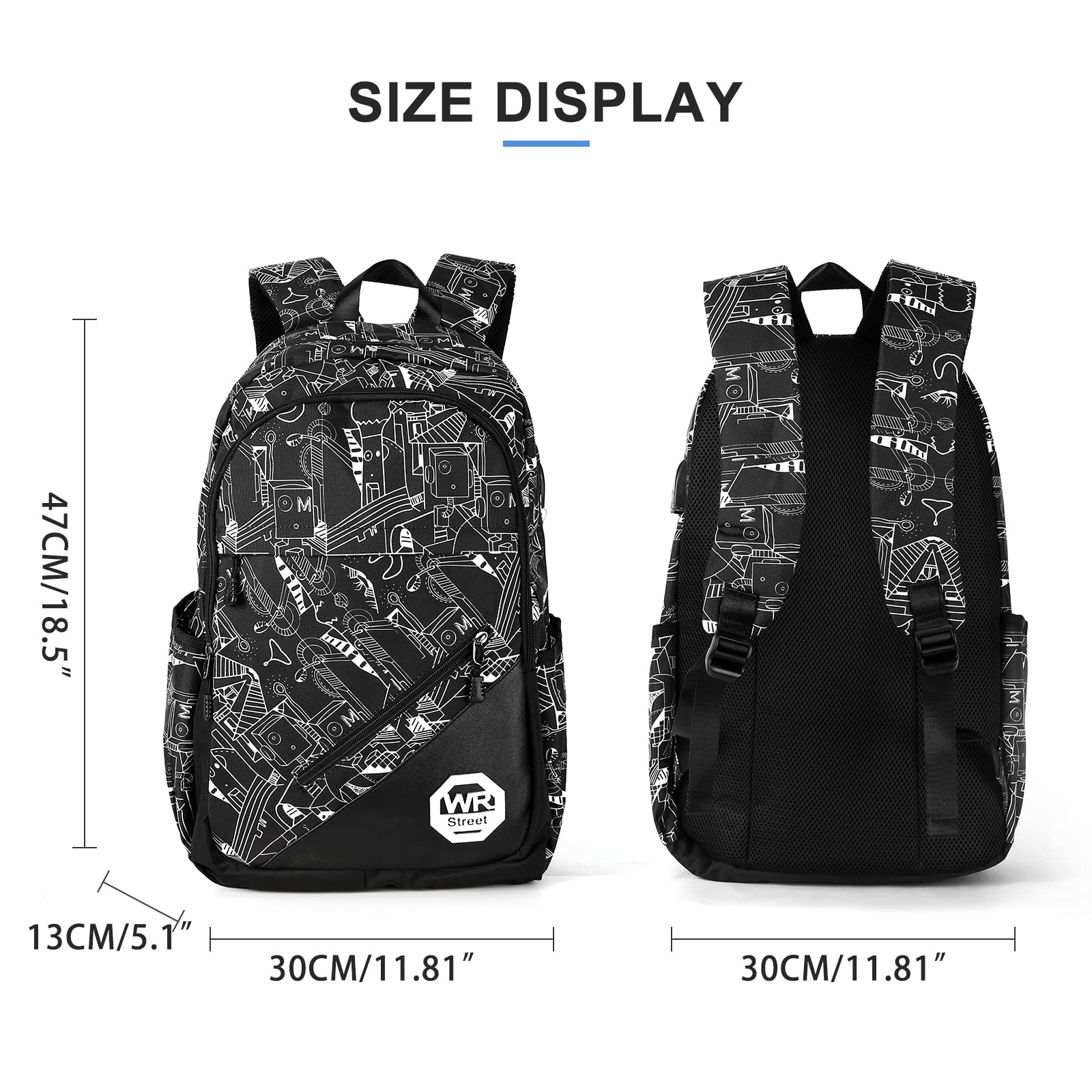 School Backpack Black Bookbag College High School Bags For Boys Girls Travel Rucksack Casual Daypack Laptop Backpacks(Black-M)