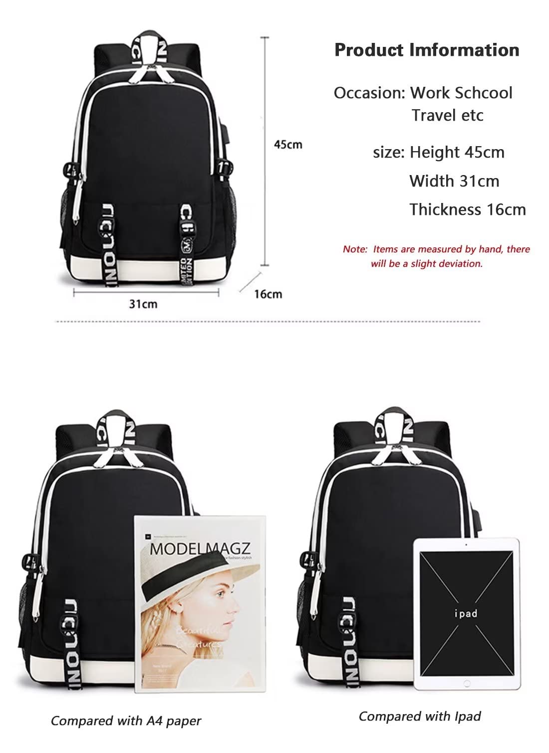 Anime MHA Backpack with USB Charging Port College School Laptop Shoulder Todoroki Book Bags