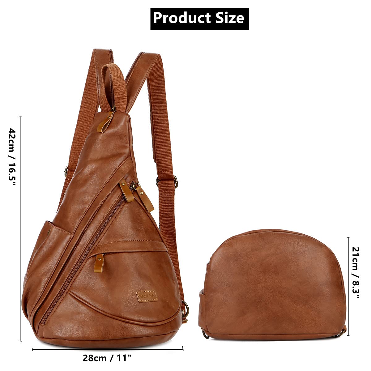 Baosha Leather Sling Bag Small Crossbody Backpack Casual Daypack Outdoor Cycling Hiking Backpack XB-10 (Brown)