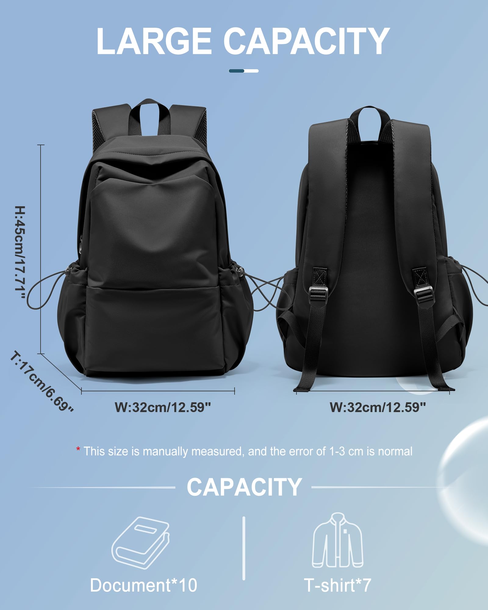 UPPACK Black Backpack For Women School Aesthetic Bookbag For Men Lightweight Gym Backpack High School Middle School Bag For Girls Boys Casual Daypack Laptop Backpack College