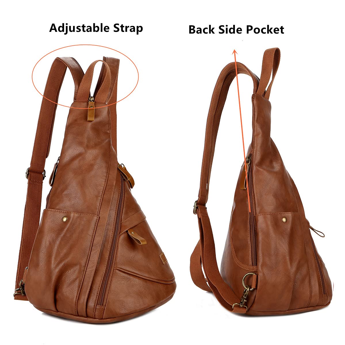 Baosha Leather Sling Bag Small Crossbody Backpack Casual Daypack Outdoor Cycling Hiking Backpack XB-10 (Brown)