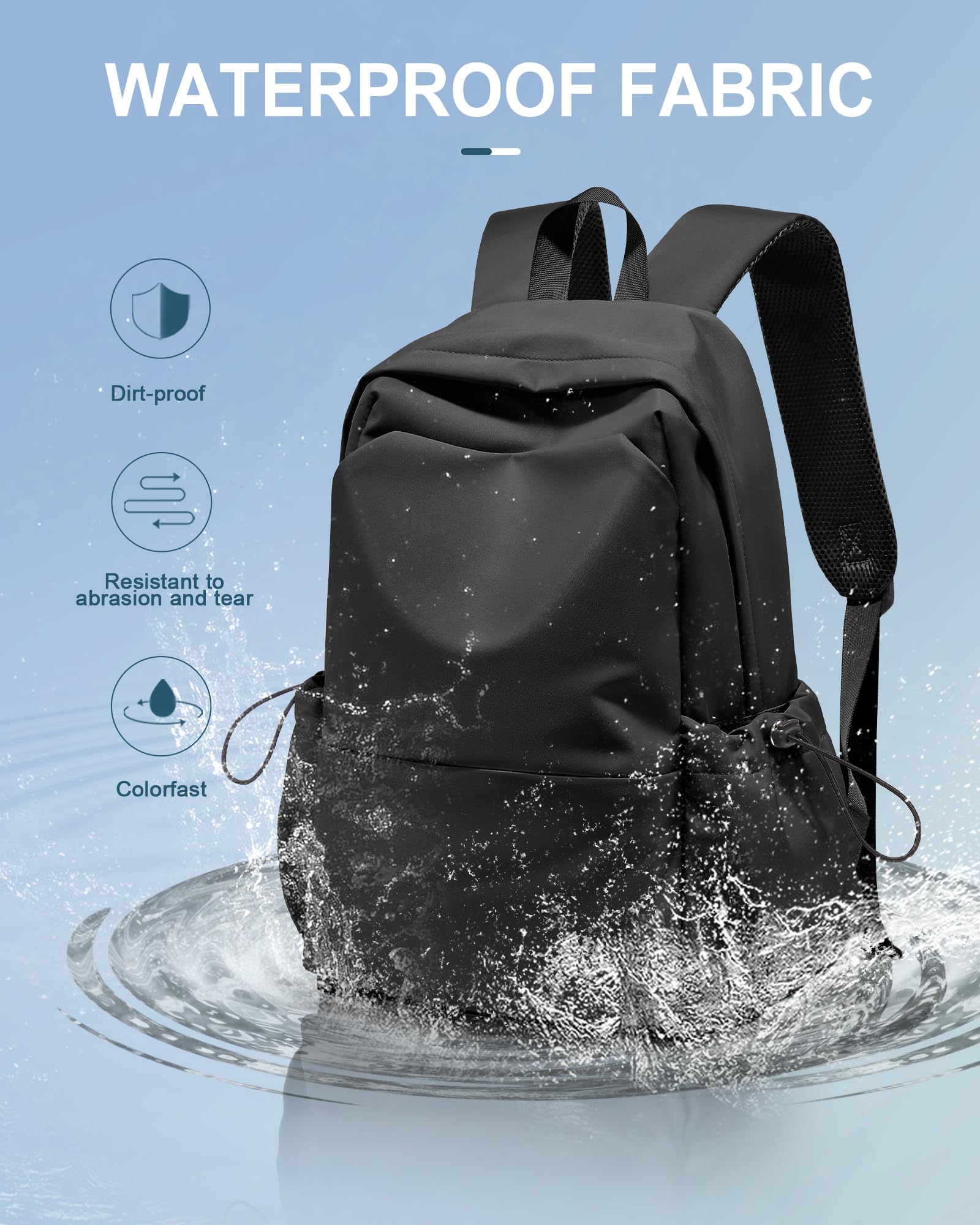 UPPACK Black Backpack For Women School Aesthetic Bookbag For Men Lightweight Gym Backpack High School Middle School Bag For Girls Boys Casual Daypack Laptop Backpack College