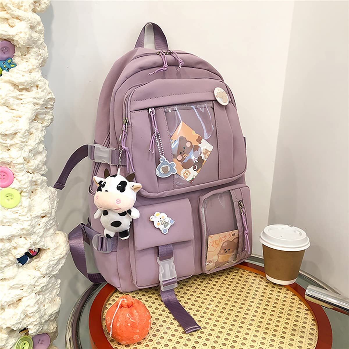 Kawaii Backpack for Girls Bag with Pendant Pins Accessories Cute Aesthetic Backpack Large Capacity Laptop Bag