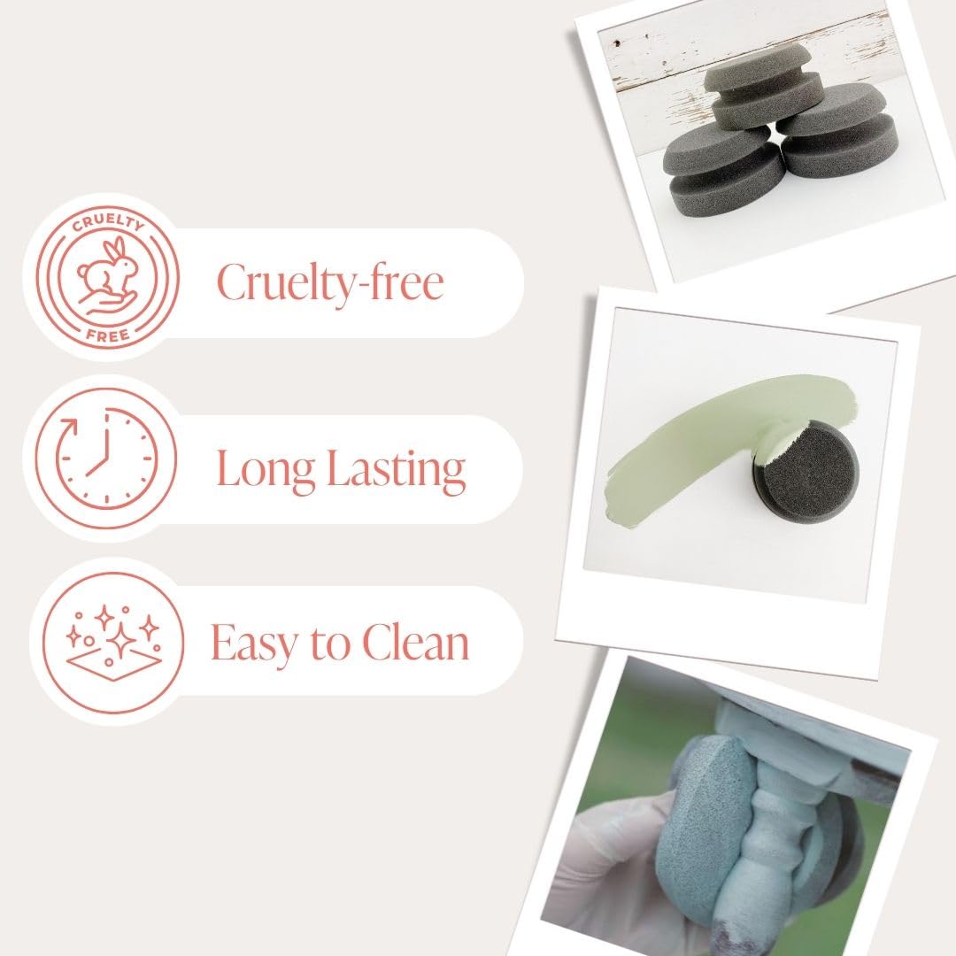 Chalk Style Painting Sponges - Set of 3-4β Round Reusable Handheld Sponge for Smooth Furniture Paint & Top Coat Application with No Brush Strokes - Washable Multi-Use Paint Applicator