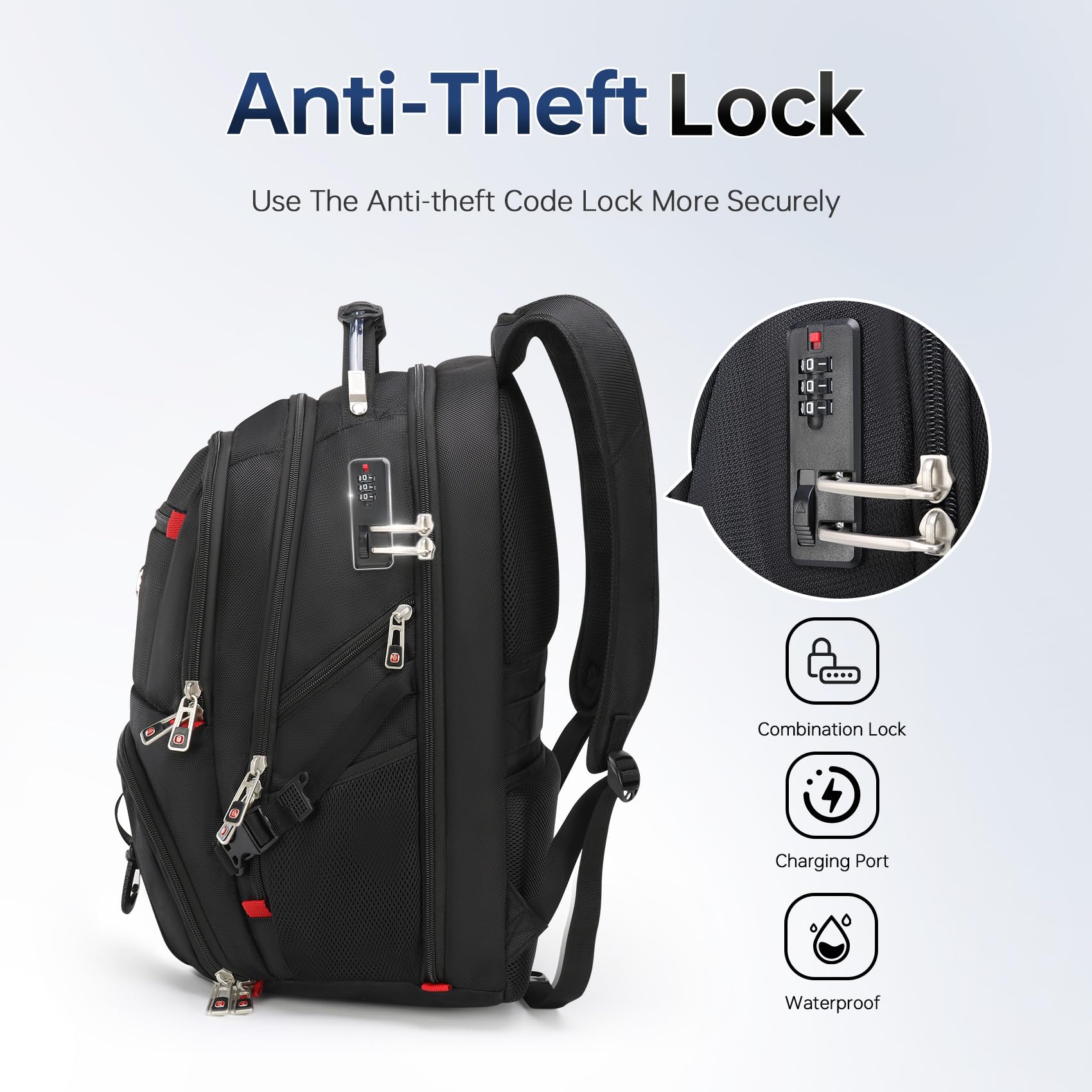 Travel TSA Friendly Laptop Backpack | Anti-Theft Bag with USB Charging Port and Combination Lock, Waterproof - Fits Most 17.3 Inch Laptops and Tablets OAA28015173B