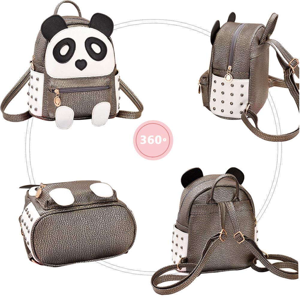 H and N Fashion Cute Panda Backpack for Girls and Boys Leather Small Travel Shoulder/ Book Bag (Black)
