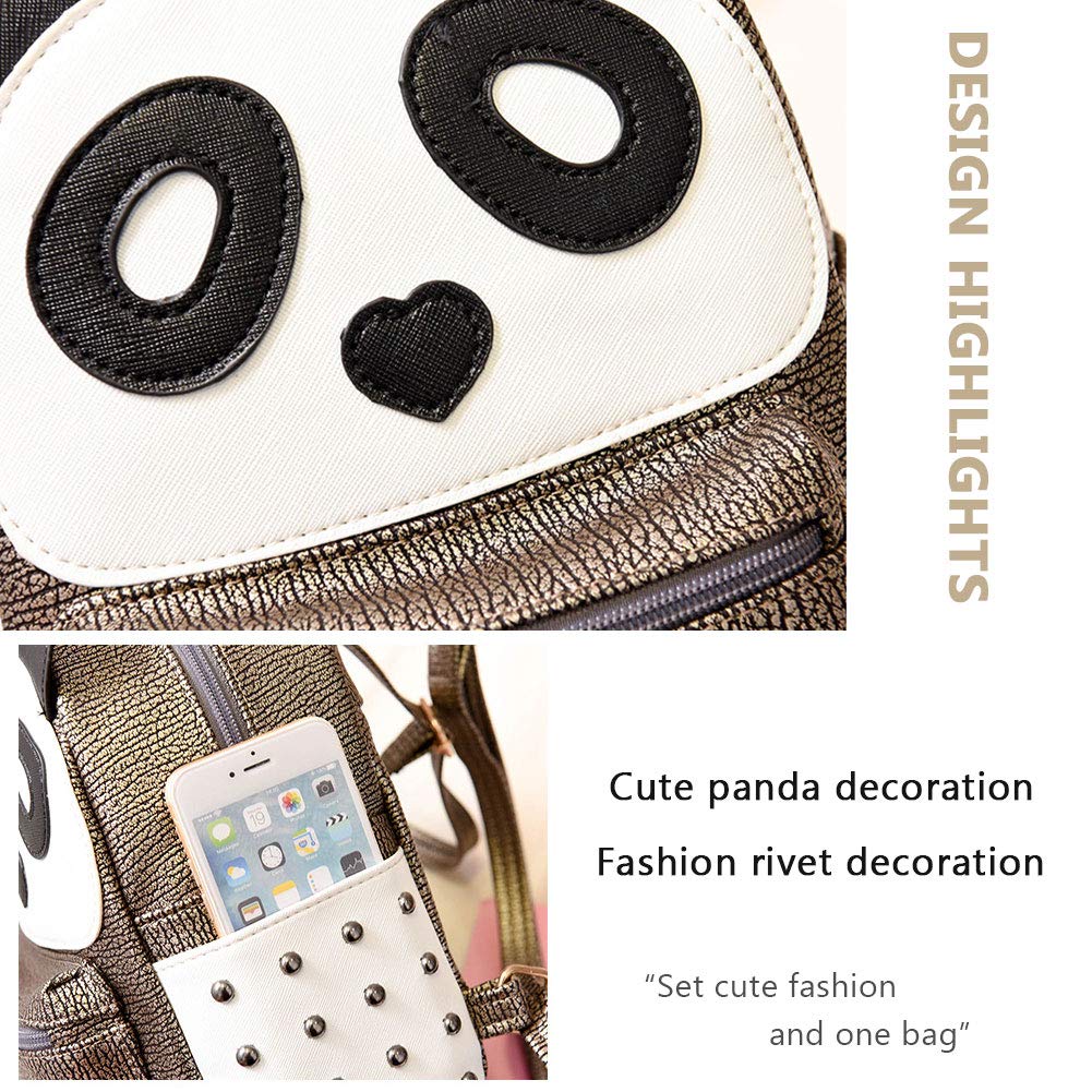 H and N Fashion Cute Panda Backpack for Girls and Boys Leather Small Travel Shoulder/ Book Bag (Black)