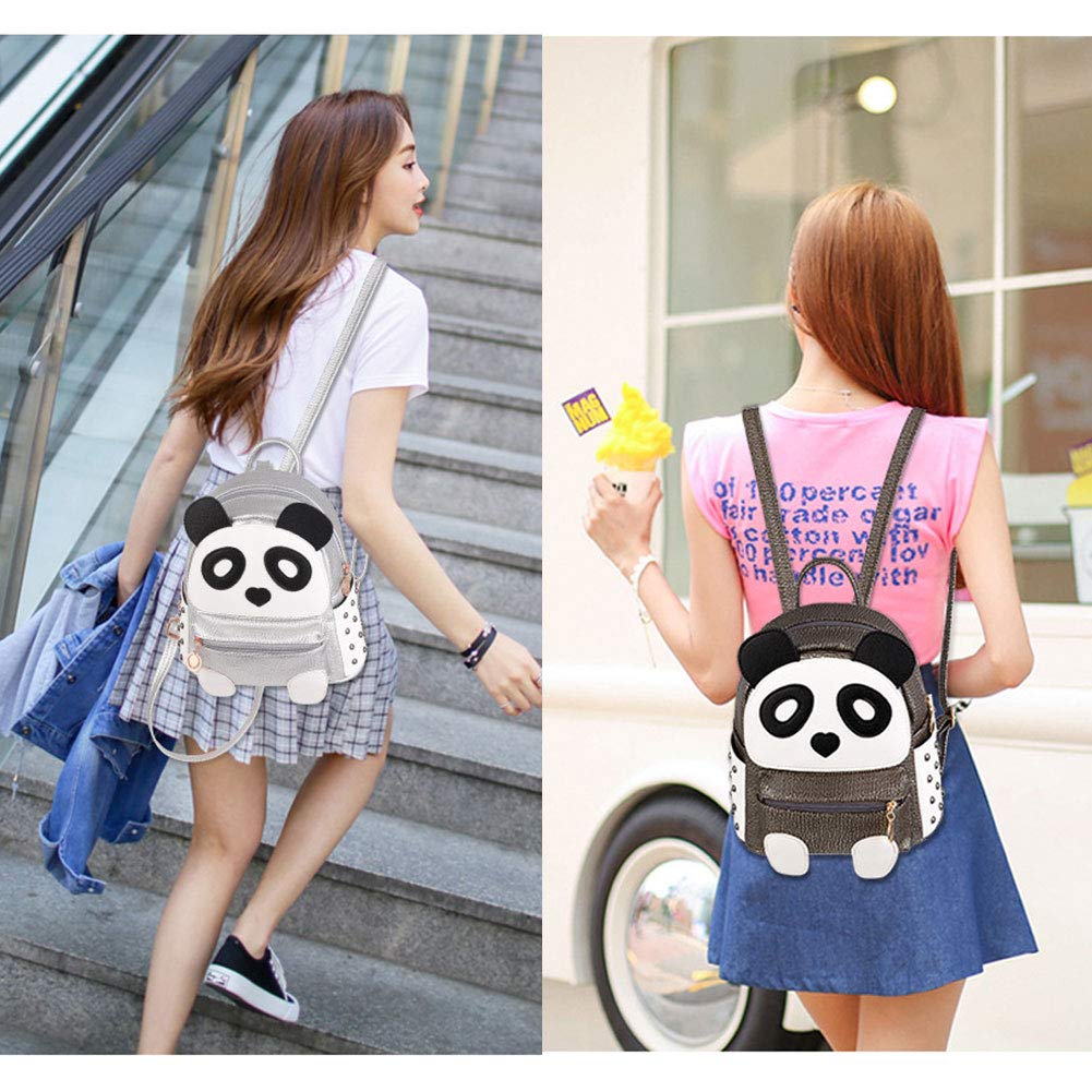 H and N Fashion Cute Panda Backpack for Girls and Boys Leather Small Travel Shoulder/ Book Bag (Black)
