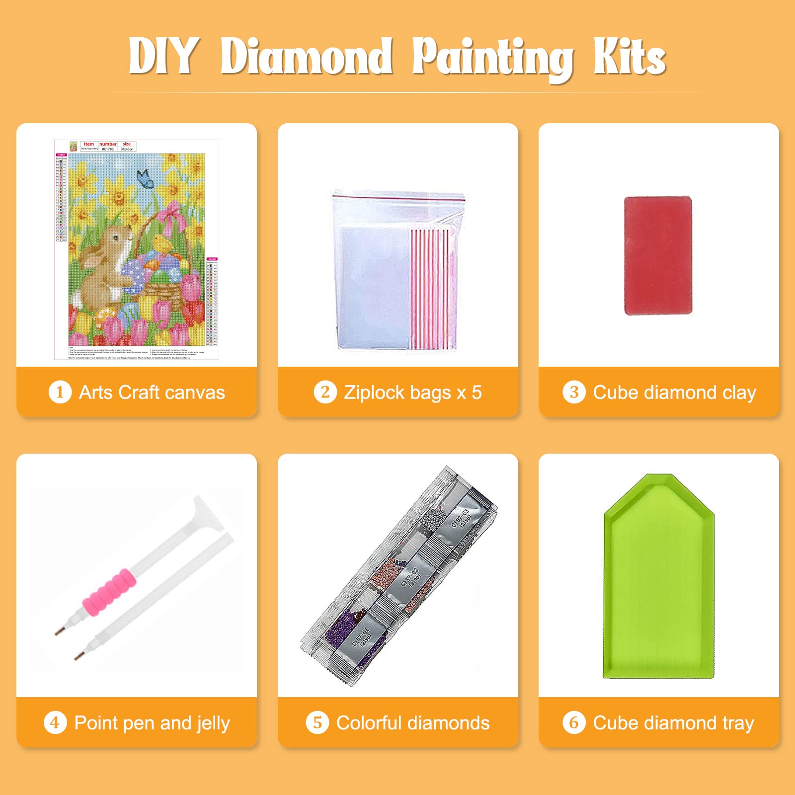 NAIMOER Easter Bunny Diamond Painting Kits for Adults,Easter Rabbit with Flowers Diamond Painting Kits, DIY 5D Full Drill Diamond Painting Easter Eggs Diamond Art Kits Craft for Home Decor 30x40cm