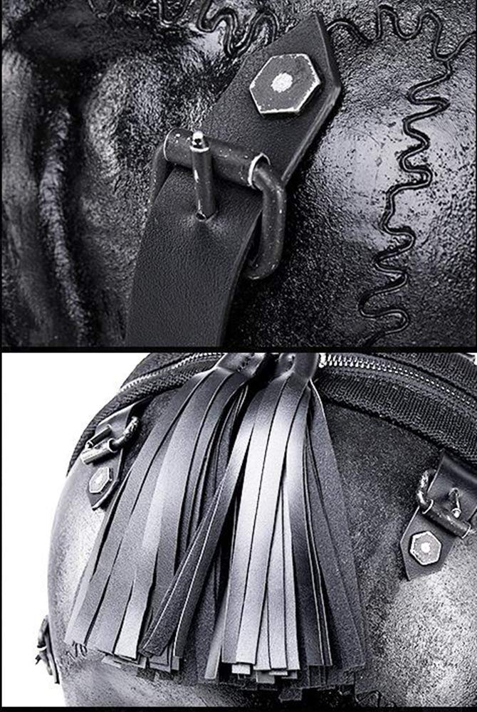 HANXIUCAO 3D Stereo Skull Backpack PU Backpack Waterproof Silicone Embossed Ghost Head Knapsack, Black, Medium