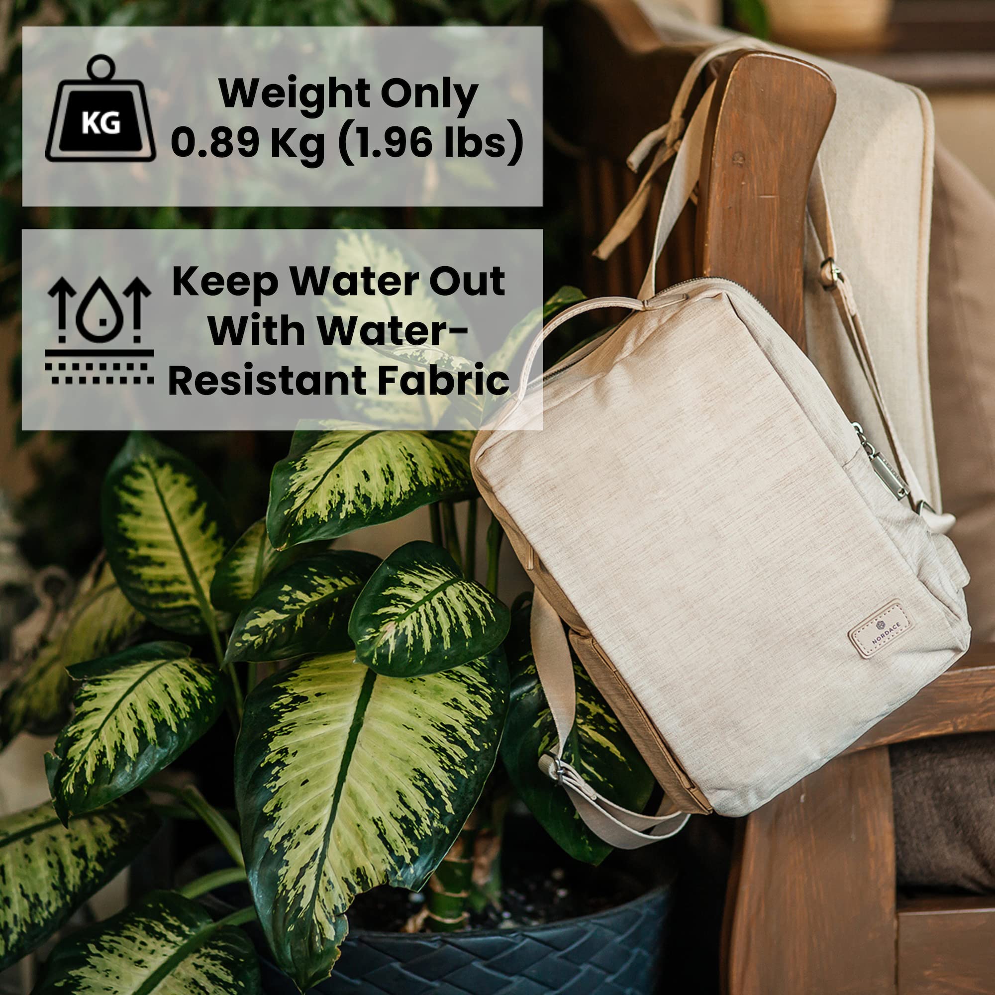 Nordace Siena II Mini Smart Travel Backpack for Women with USB Charging Port, Water Resistant - Durable Laptop Bookbag for Everyday, College, Work, School (Beige)