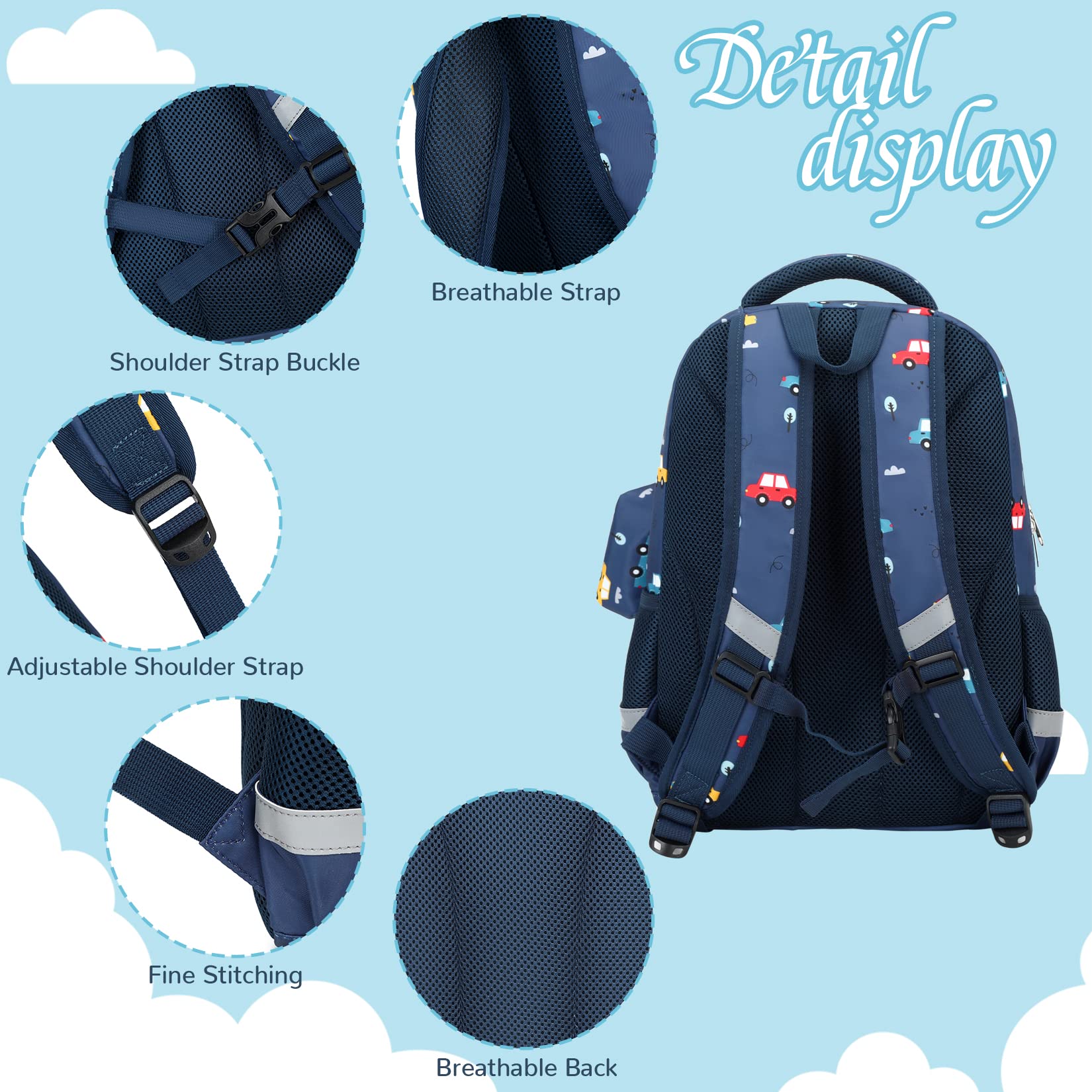 MIRLEWAIY Boys Backpack Purse Set Kids Space Rocket Printed School Bag 15.7 inch Multipocket Bookbag With Insulated Lunch Box And Coin Pouch, Dark Blue Rocket