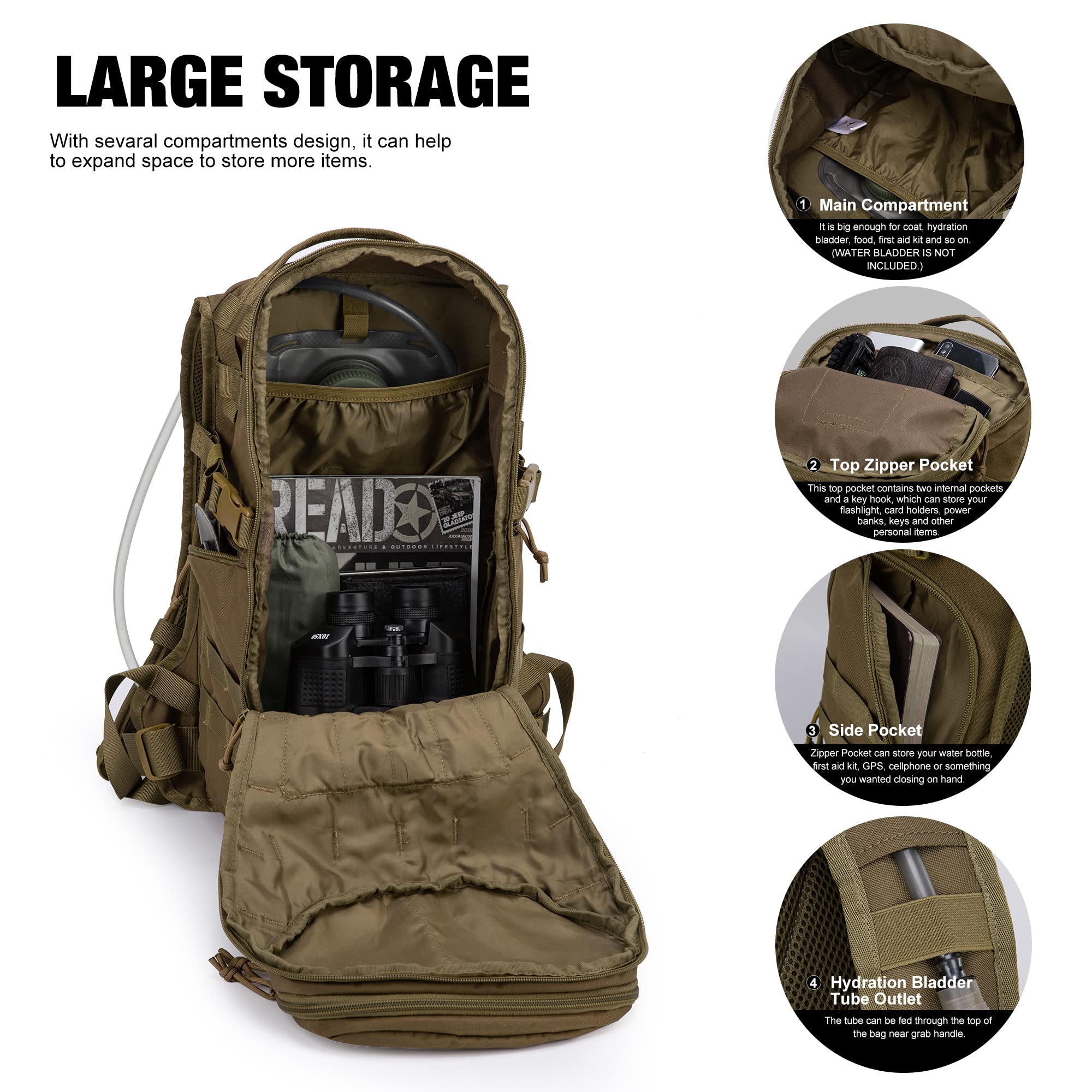Mardingtop 28L Military Backpack, Tactical Backpack Molle Men Camping Hiking Traveling Motorcycle Backpacks for Unisex