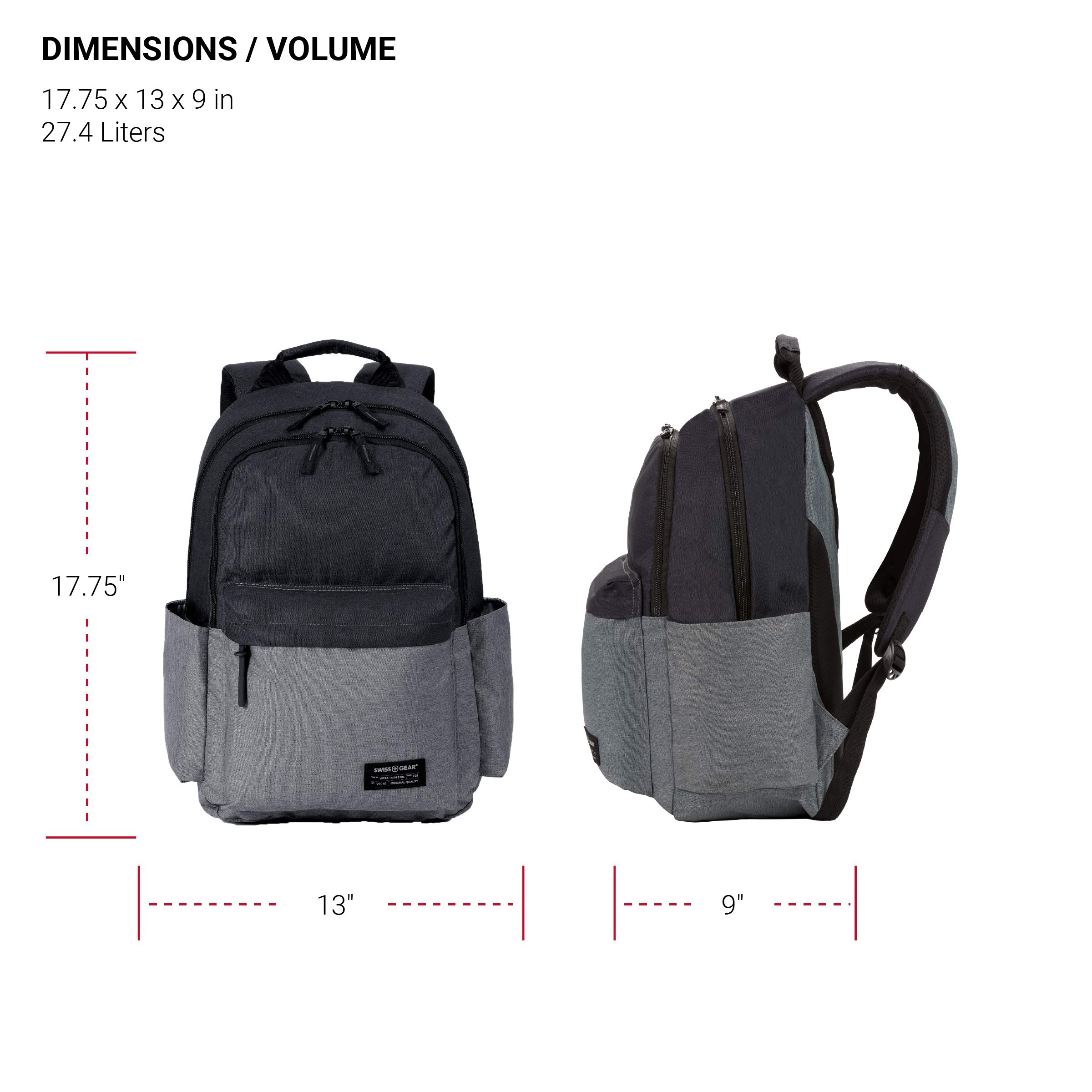 SwissGear 2789 Laptop Backpack, Grey/Black, 17.75-Inch