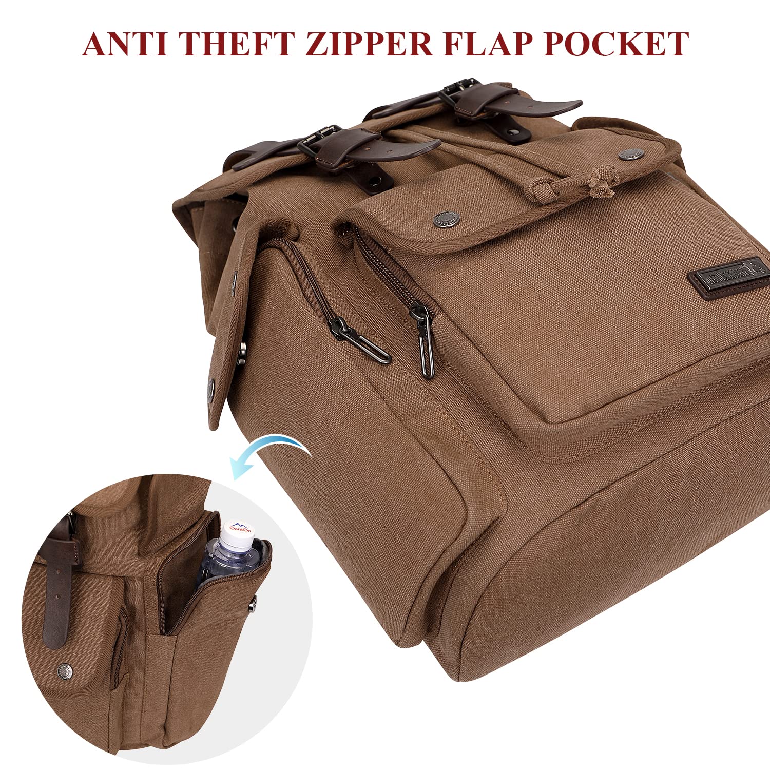 WITZMAN Canvas Backpack for Men & Women Vintage Rucksack Backpack High Capacity Bookbag for School (A8004 Brown)