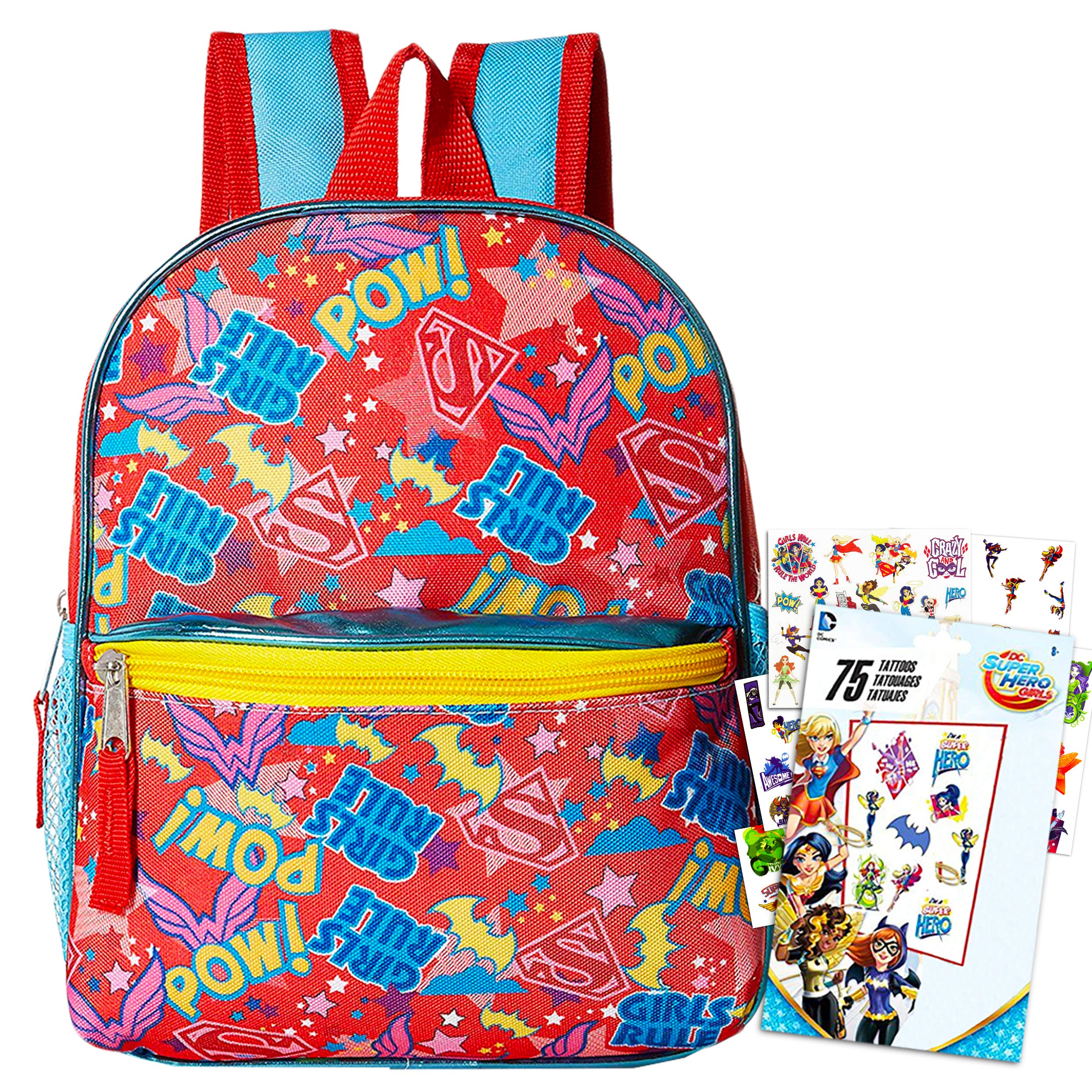 Super Hero Girls Toddler Preschool Backpack - Deluxe 11 Inch Superhero Mini Backpack Featuring Supergirl and Batgirl Logos