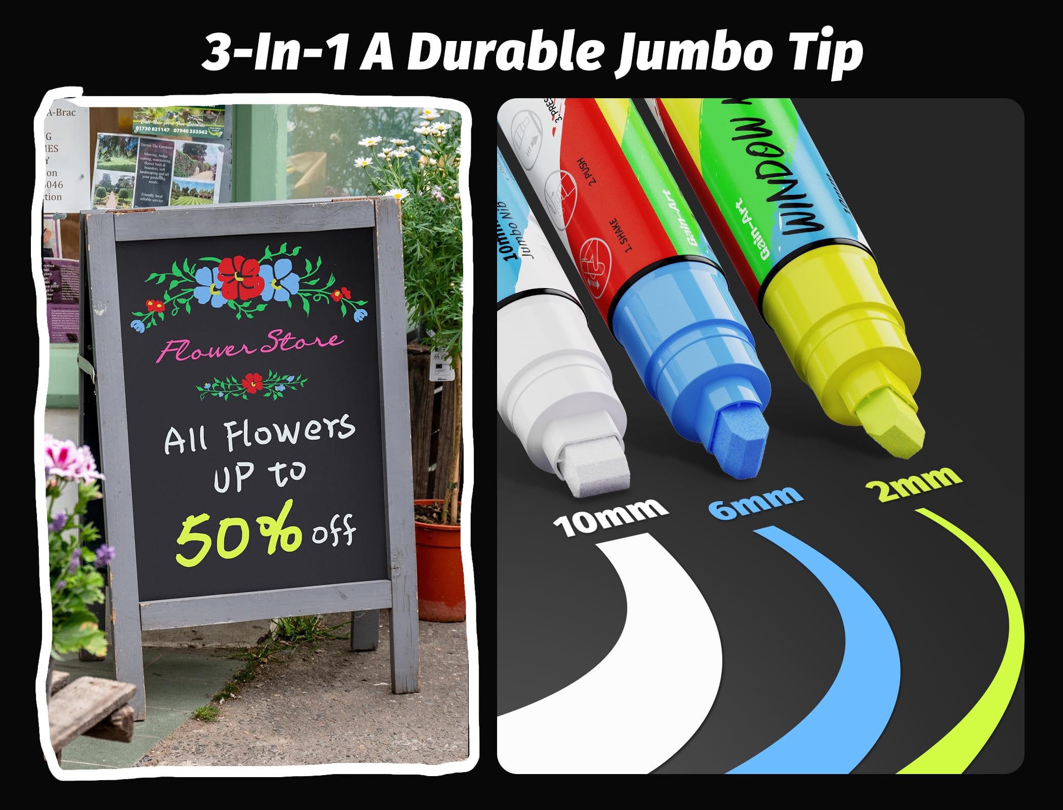 Gain-Art 8 Pack Windows Markers for Car, Glass, 3 in 1 Nib, Washable Liquid Chalk Paint Markers