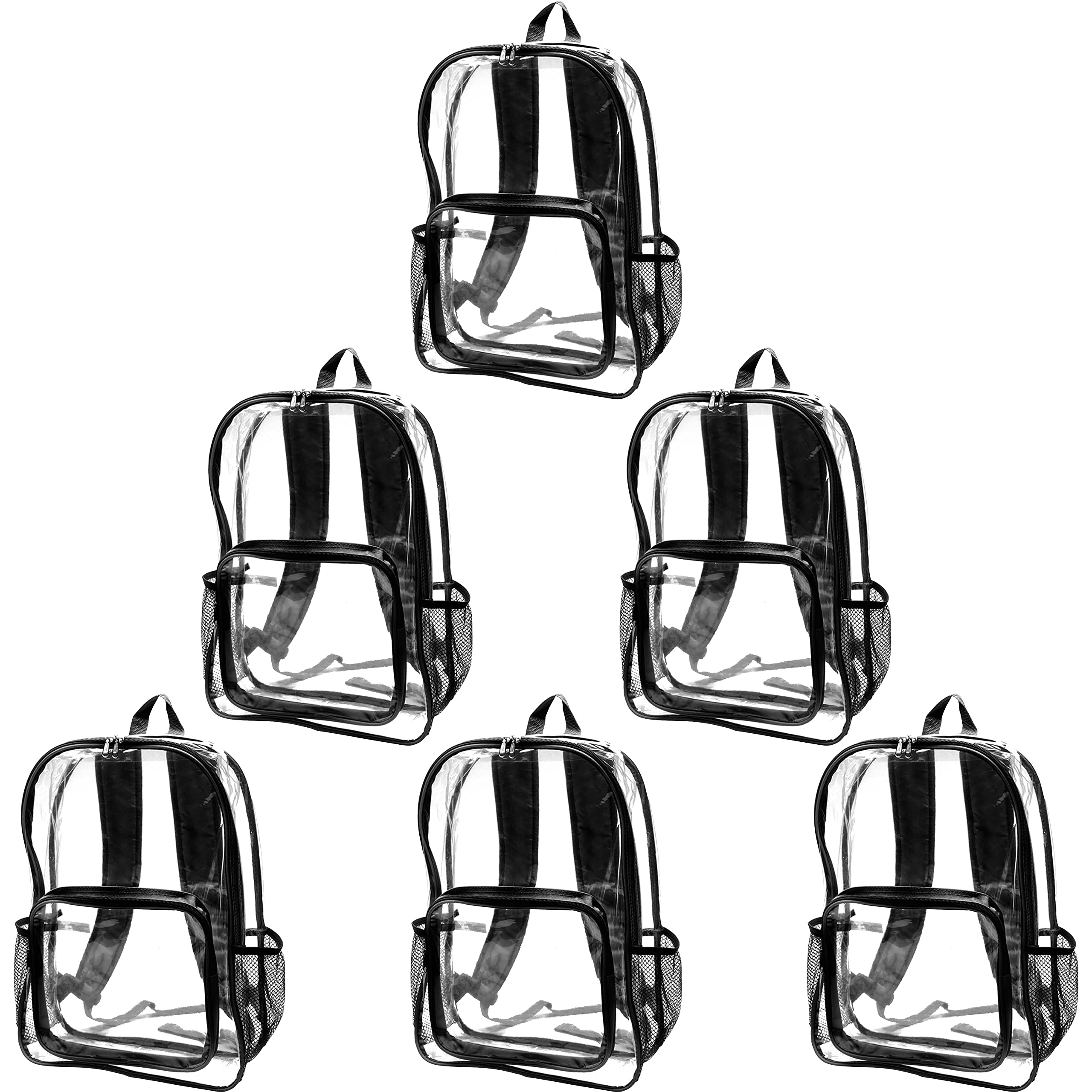 DISCOUNT PROMOS Custom Heavy Duty Clear Plastic Backpacks Set of 24, Personalized Bulk Pack - PVC, Water Resistant, Great for School, Travel - Clear/Black