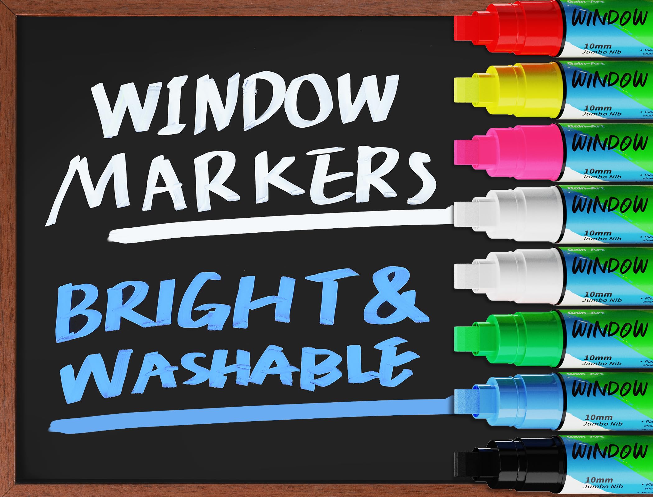 Gain-Art 8 Pack Windows Markers for Car, Glass, 3 in 1 Nib, Washable Liquid Chalk Paint Markers
