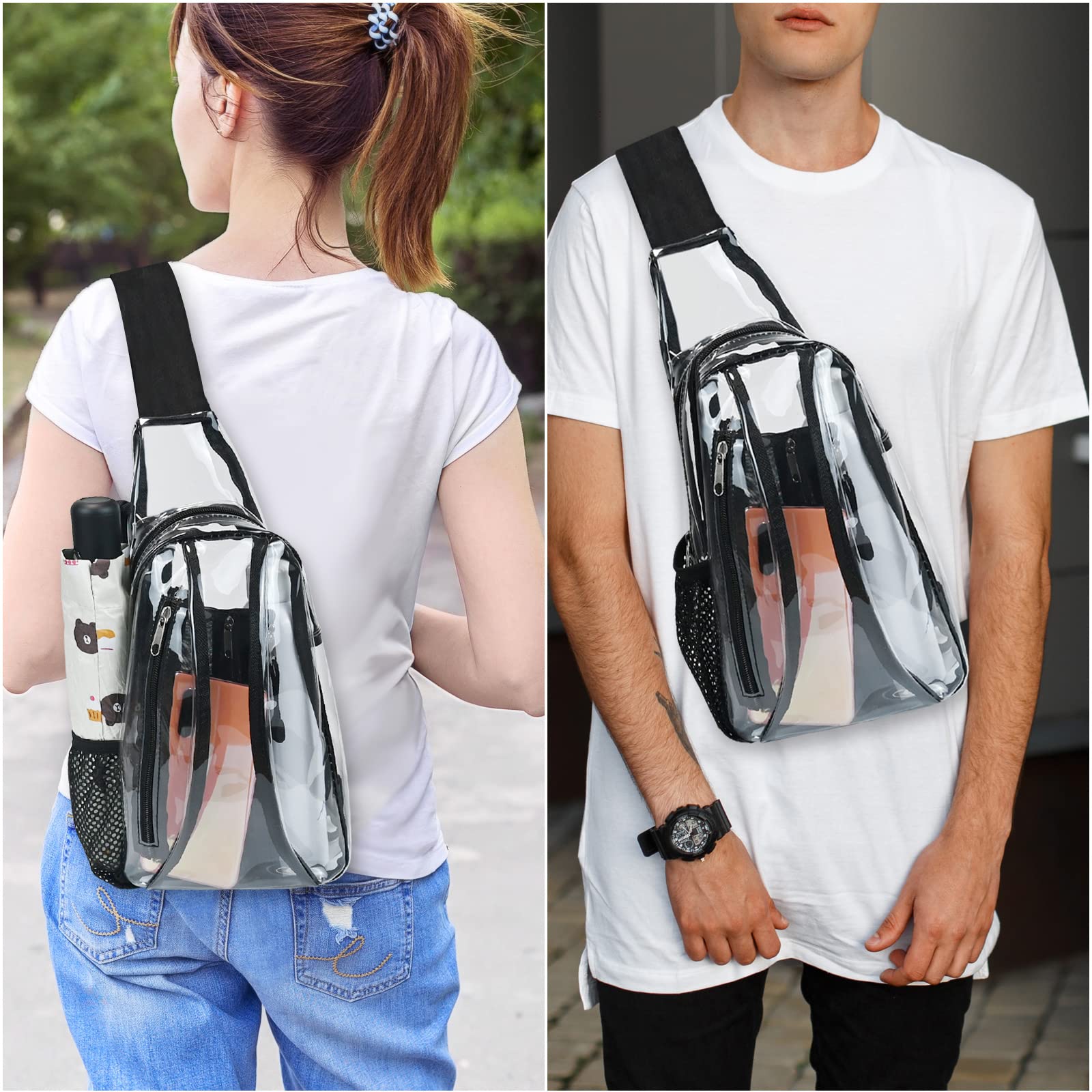 Clear Sling Bag, Stadium Approved Mini PVC Crossbody Shoulder Backpack, Transparent Casual Chest Daypack for Women & Men, Perfect for Hiking, Stadium or Concerts
