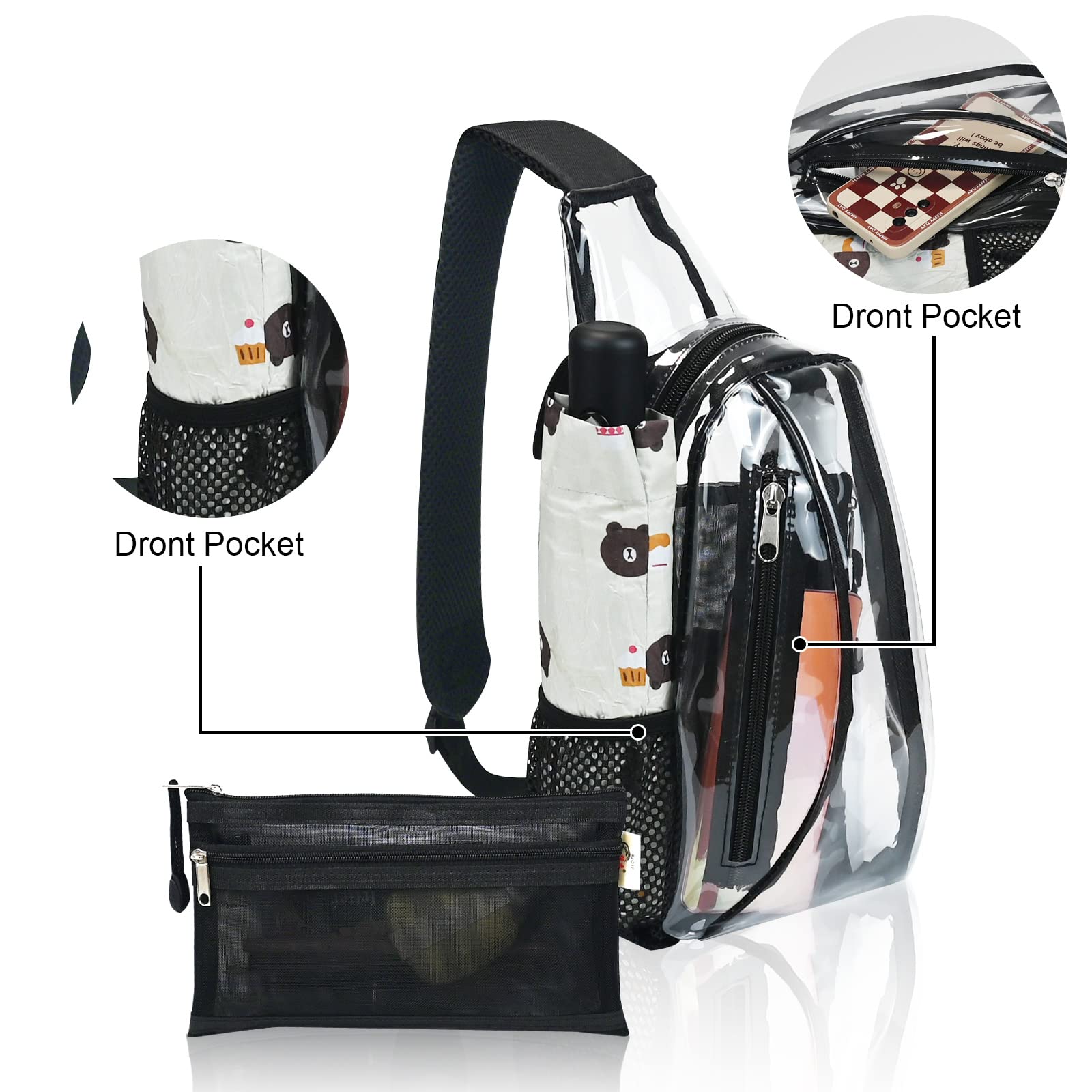 Clear Sling Bag, Stadium Approved Mini PVC Crossbody Shoulder Backpack, Transparent Casual Chest Daypack for Women & Men, Perfect for Hiking, Stadium or Concerts