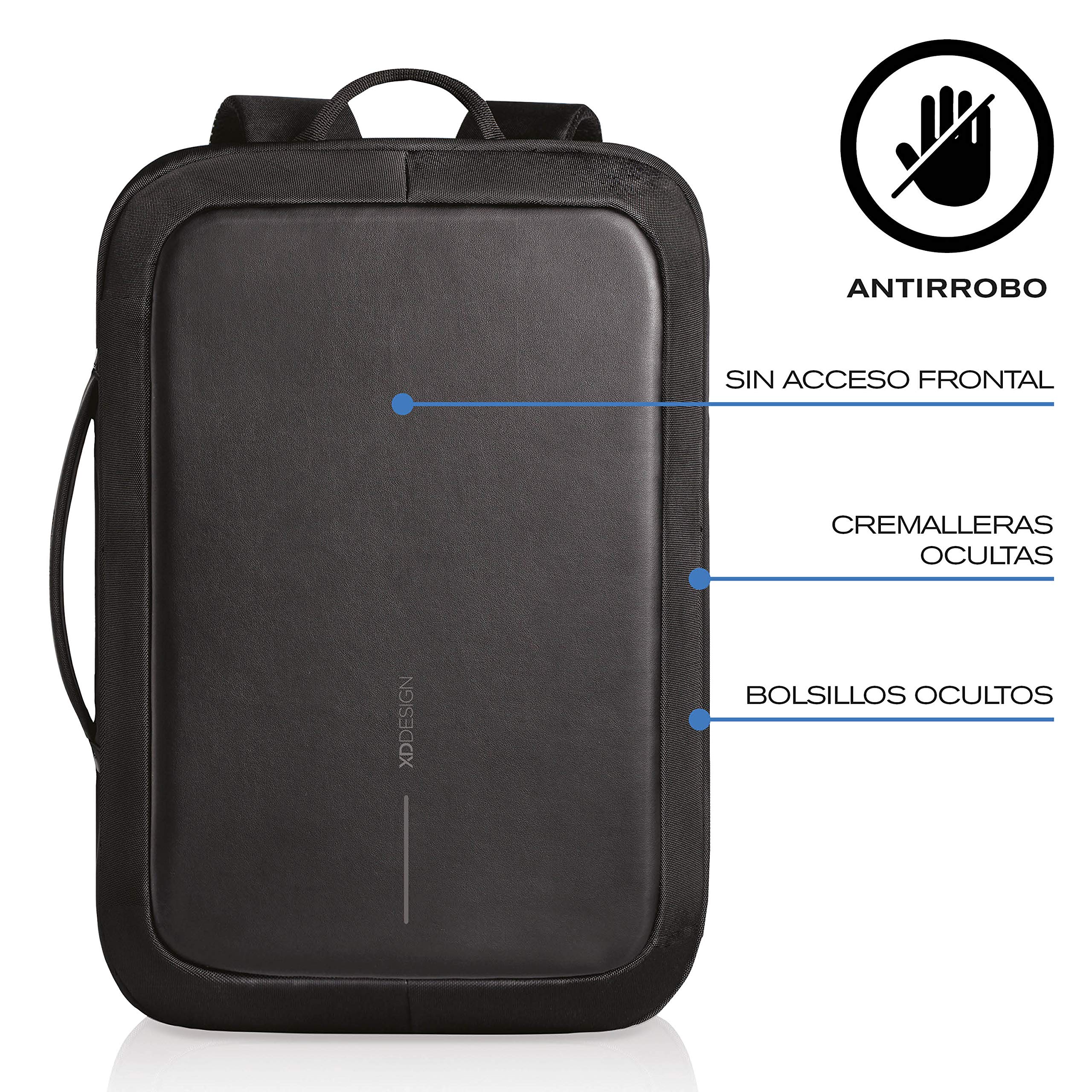 XDDesign P705.571 Bobby Bizz Anti Theft Compact Travel Laptop Backpack and Briefcase with USB Port, Integrated Lock, and Hidden Compartments, Black