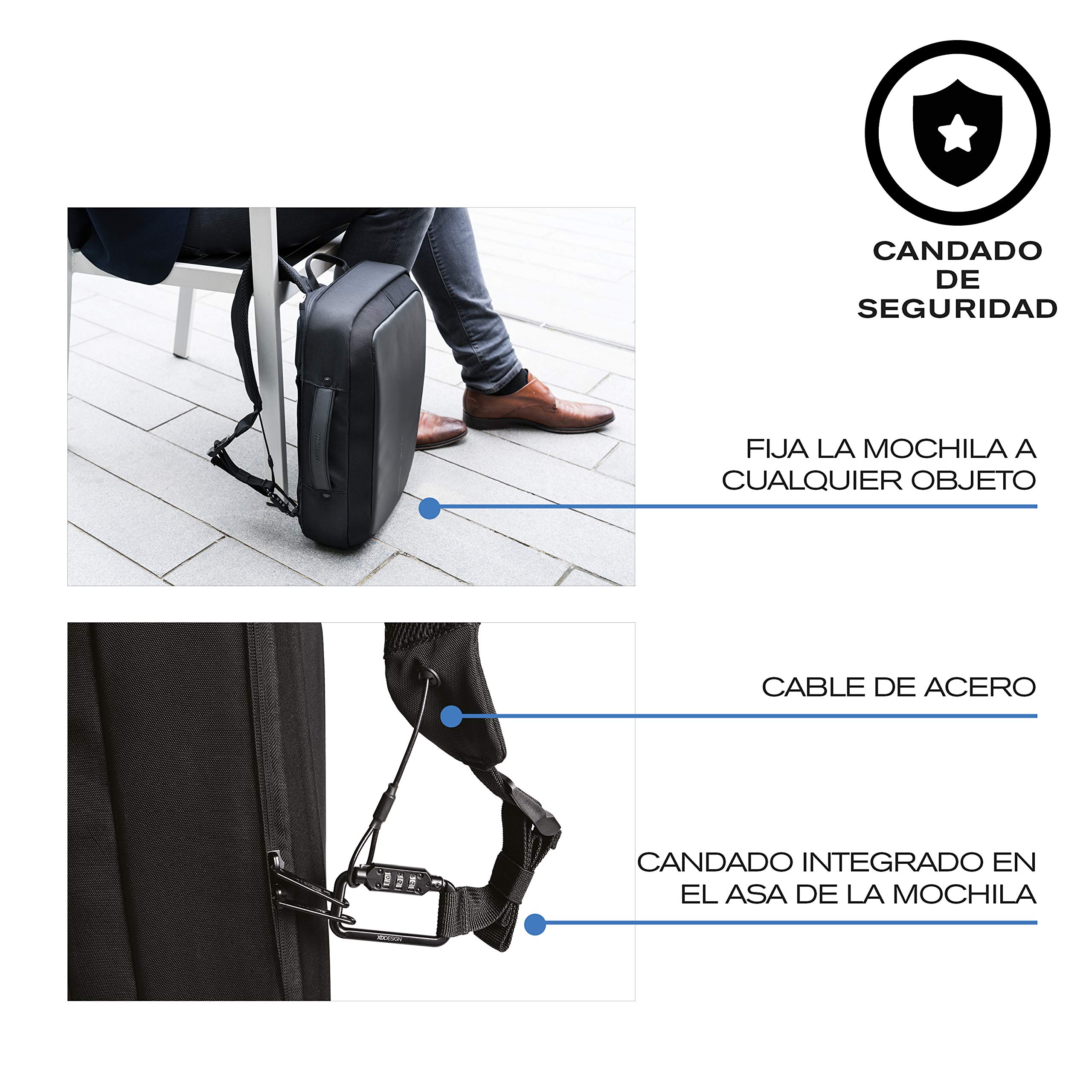 XDDesign P705.571 Bobby Bizz Anti Theft Compact Travel Laptop Backpack and Briefcase with USB Port, Integrated Lock, and Hidden Compartments, Black