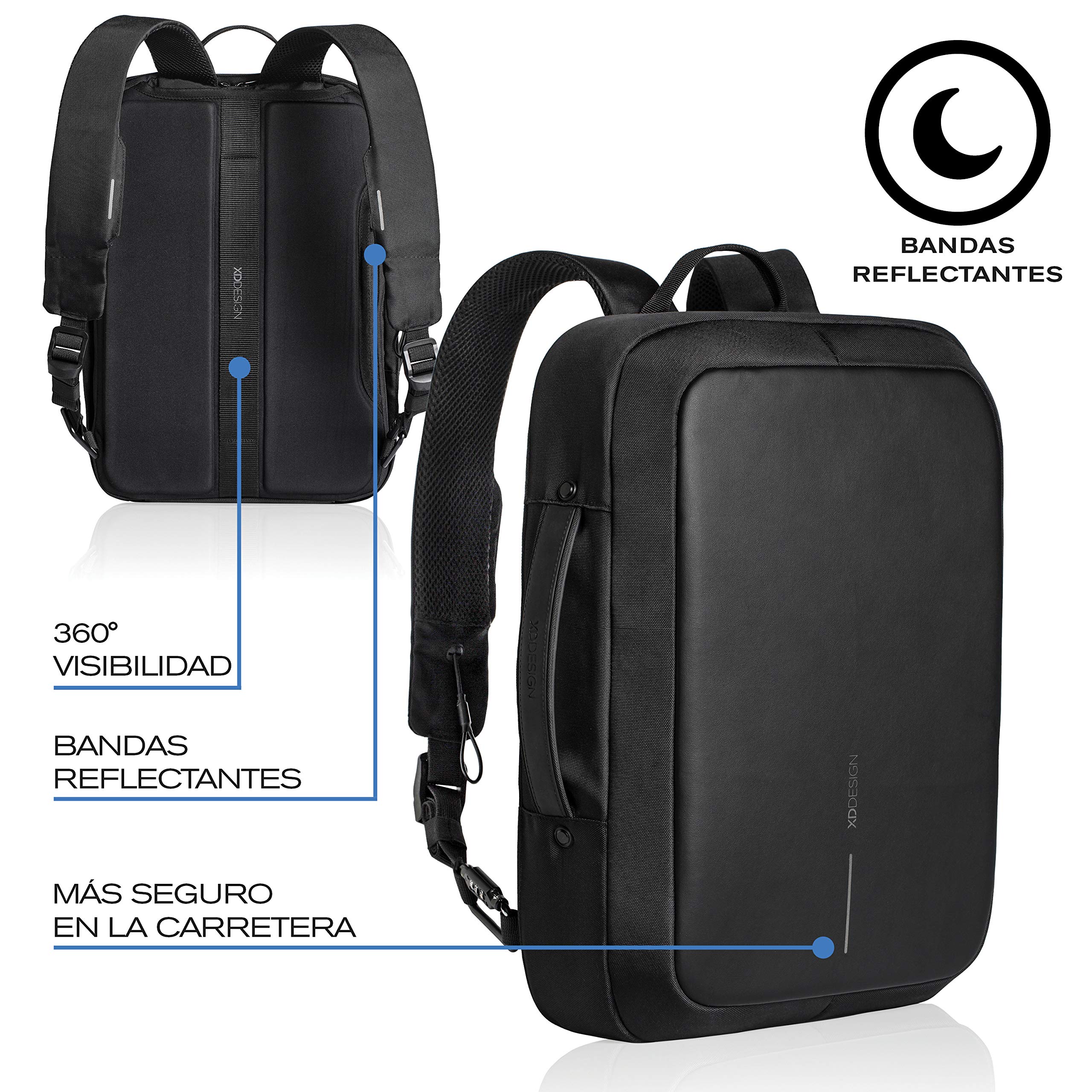 XDDesign P705.571 Bobby Bizz Anti Theft Compact Travel Laptop Backpack and Briefcase with USB Port, Integrated Lock, and Hidden Compartments, Black