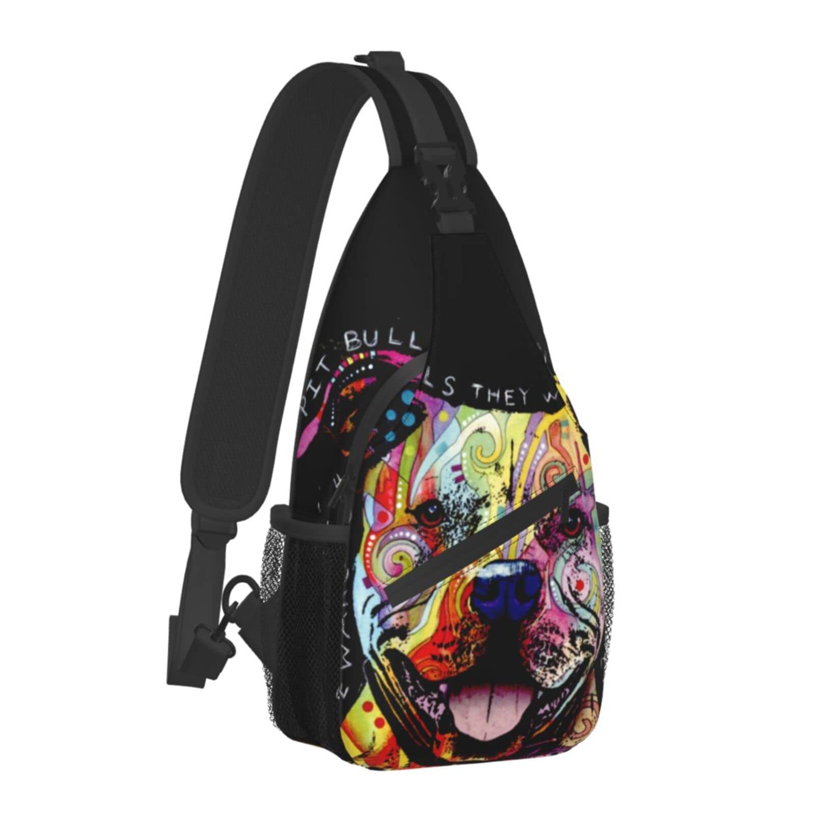 Hicyyu Pitbull Florecent Dog Outdoor Crossbody Shoulder Bag For Unisex Young Adult Hiking Sling Backpack