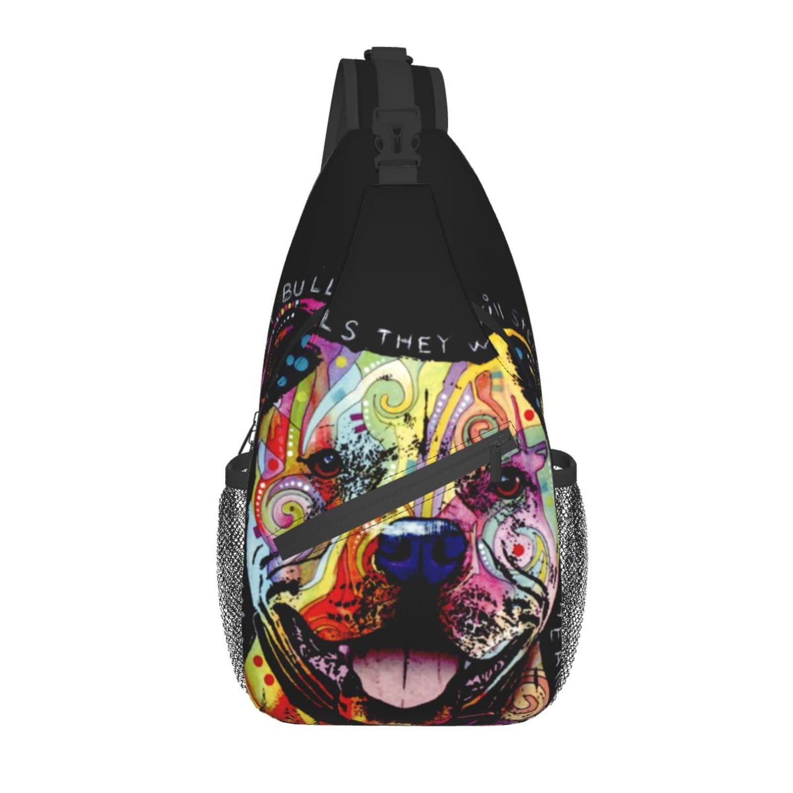 Hicyyu Pitbull Florecent Dog Outdoor Crossbody Shoulder Bag For Unisex Young Adult Hiking Sling Backpack