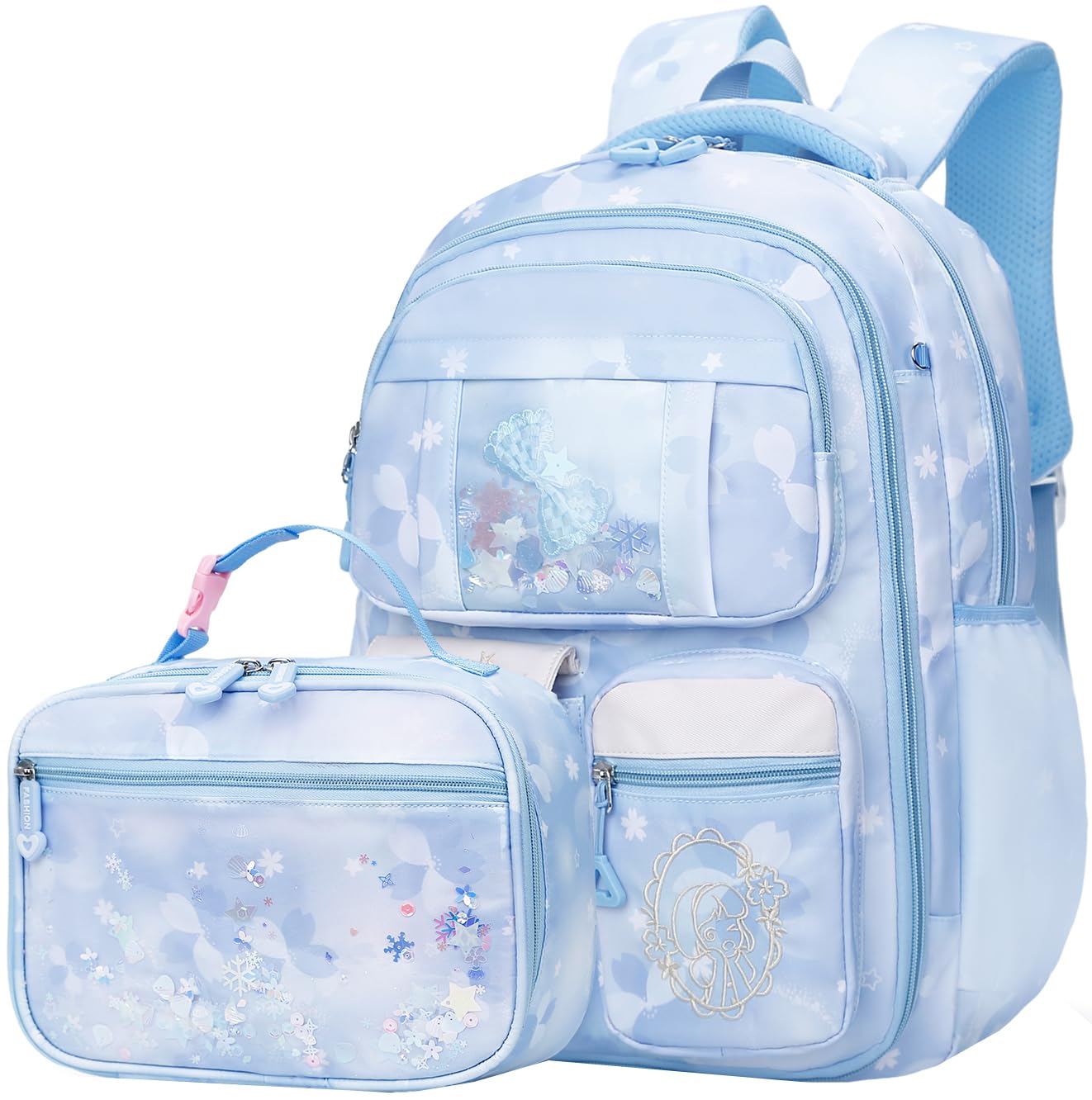 Wraifa Backpack For Girls, Preschool Girl Backpacks Kindergarten Bookbags Elementary Cute School Bags Set with Lunch Bag (Small, Heart Purple)